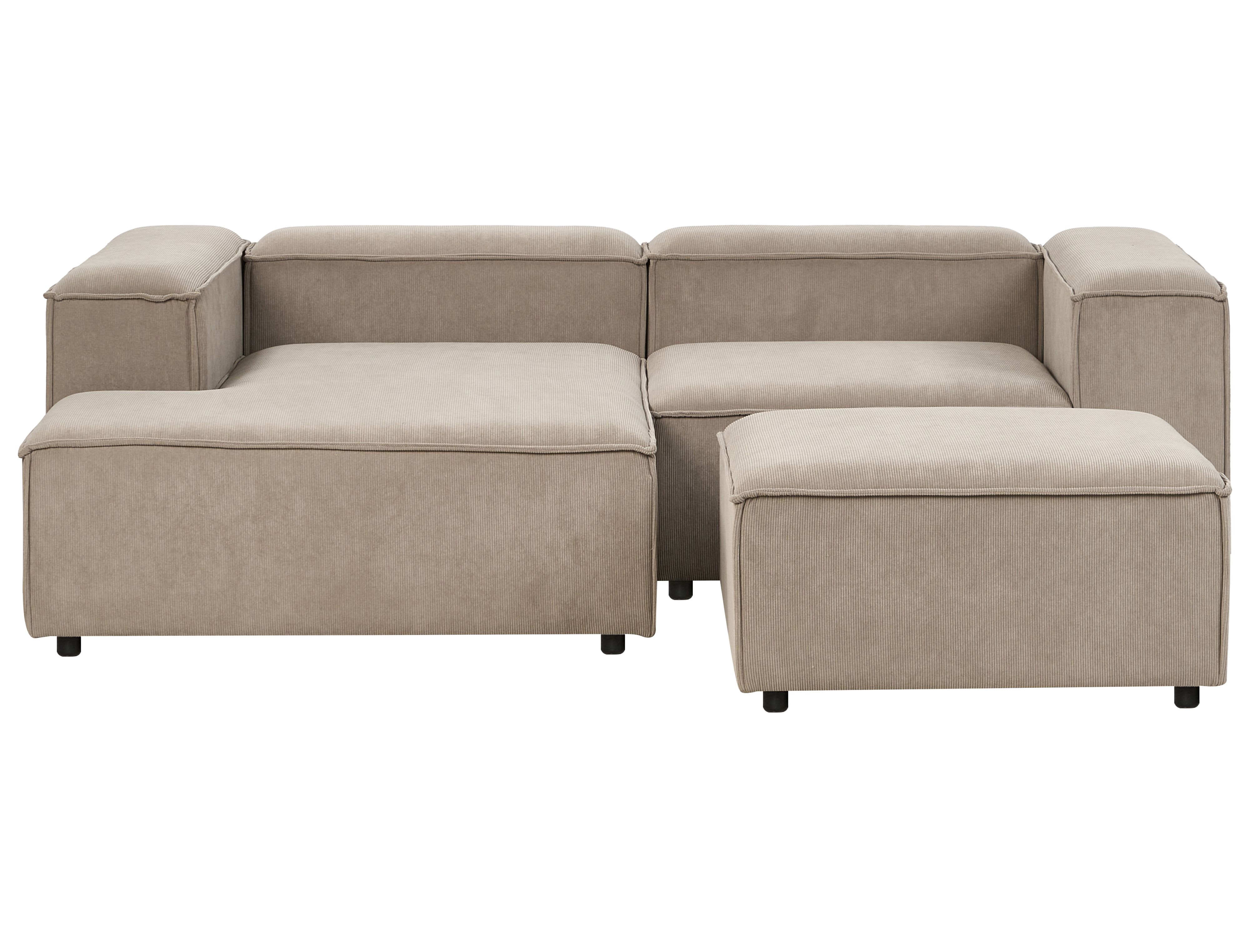 Right Hand 2 Seater Modular Jumbo Cord Corner Sofa with Ottoman Taupe ...