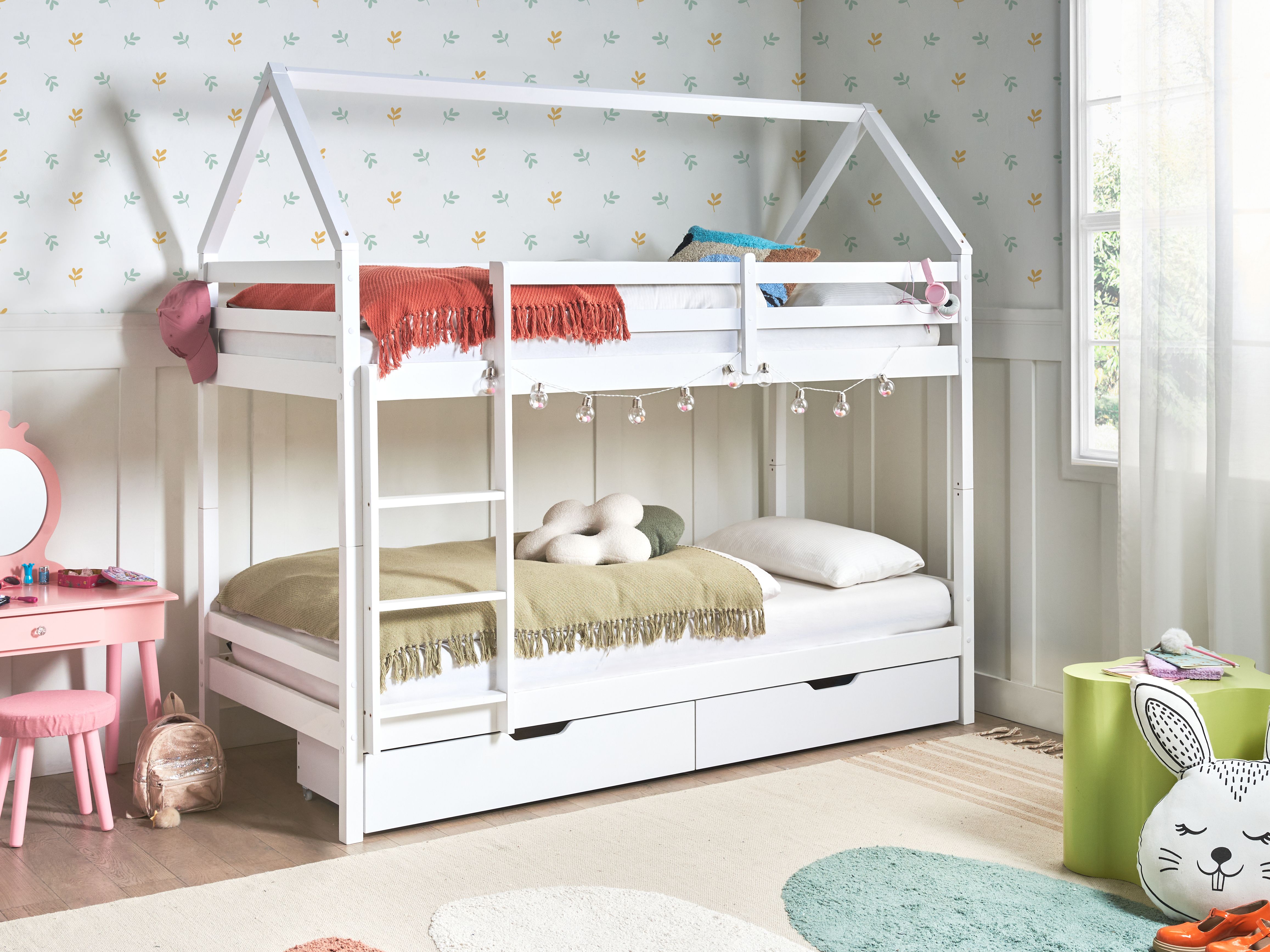 Køjeseng med skuffer Hus Fyretræ TERNAS 90 x 200 cm med opbevaring Hvid ...