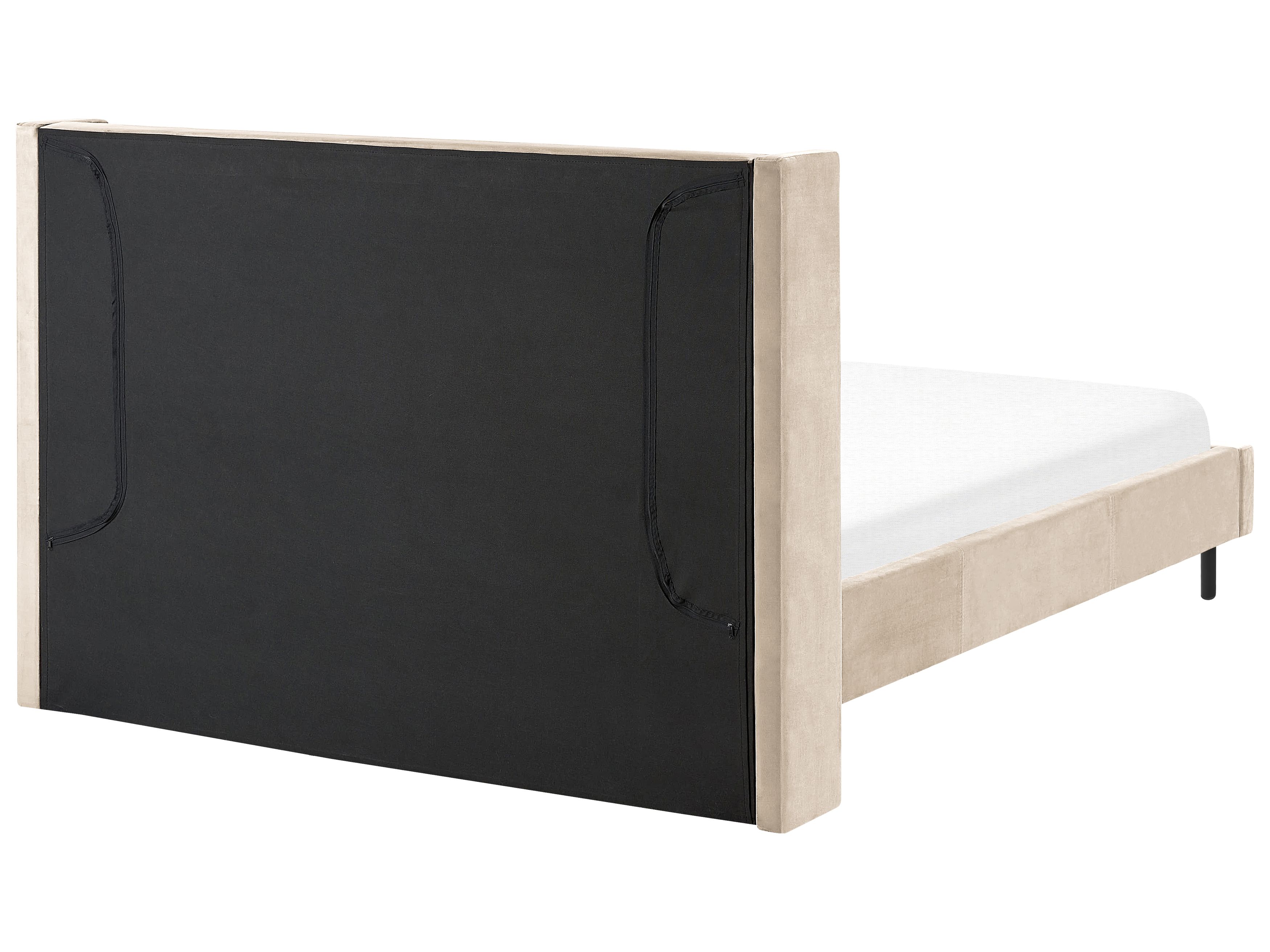 Bed Velvet VILLETTE 140 x 200 cm (EU Double) Beige | Beliani.co.uk