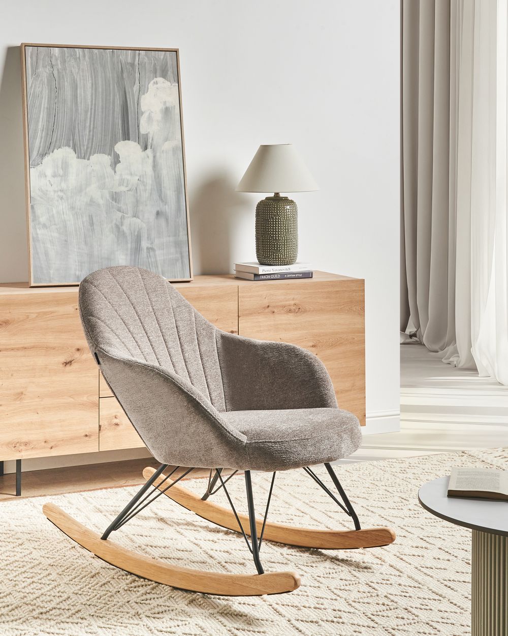 Schommelstoel ANASET Bouclé Zandbeige | Beliani.nl