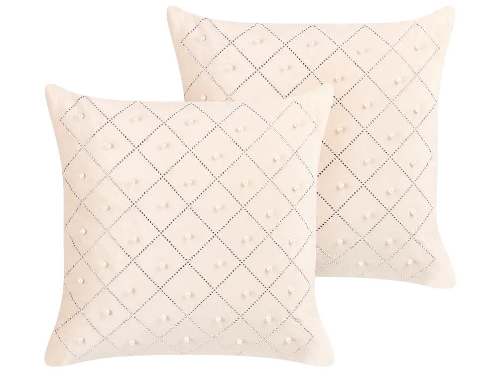 Set of 2 Decorative Cushions GLADIOLUS Boucle 172 x 14 cm Beige Solid ...