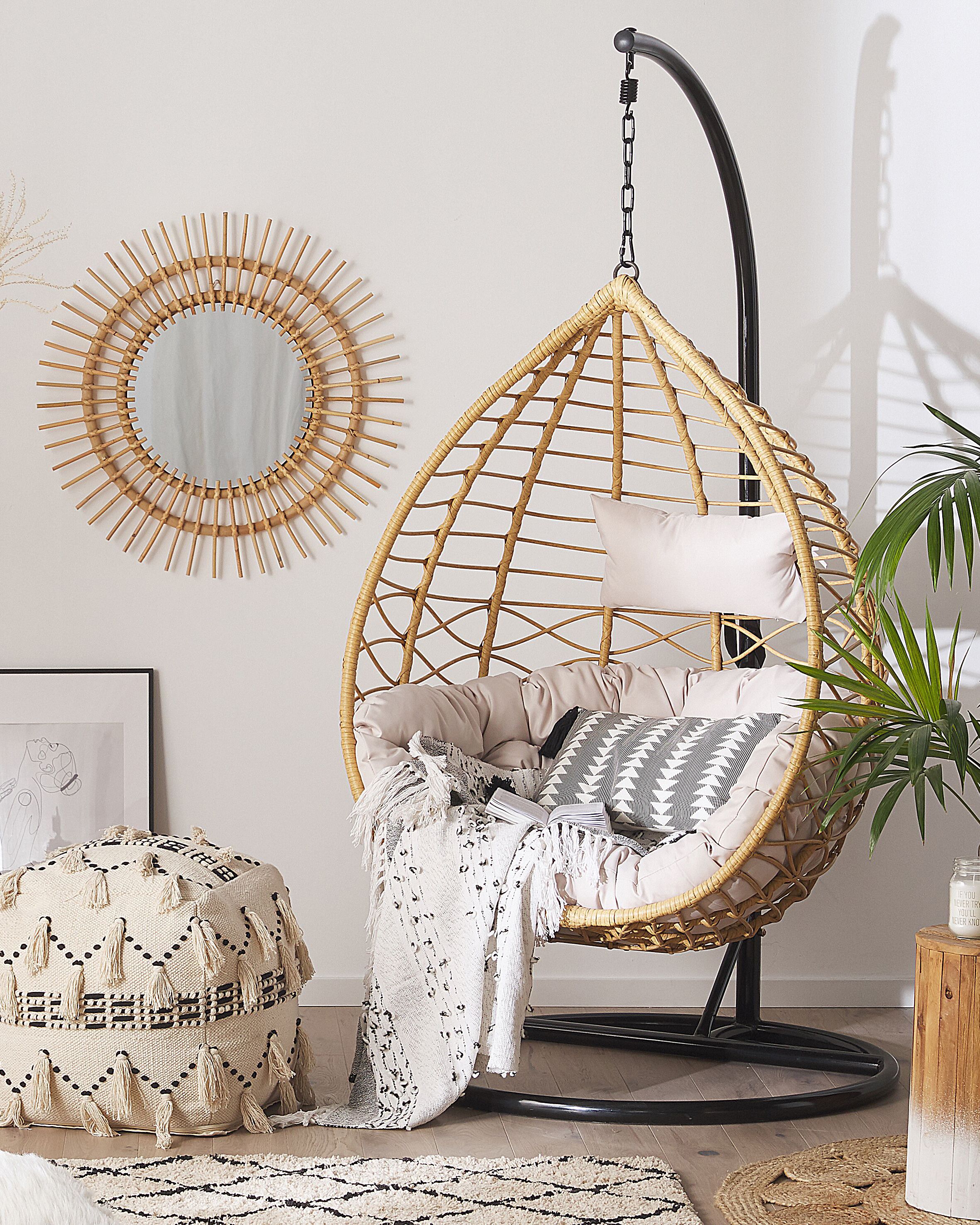 PE Rattan Hanging Chair with Stand Natural ARSITA | Beliani.co.uk