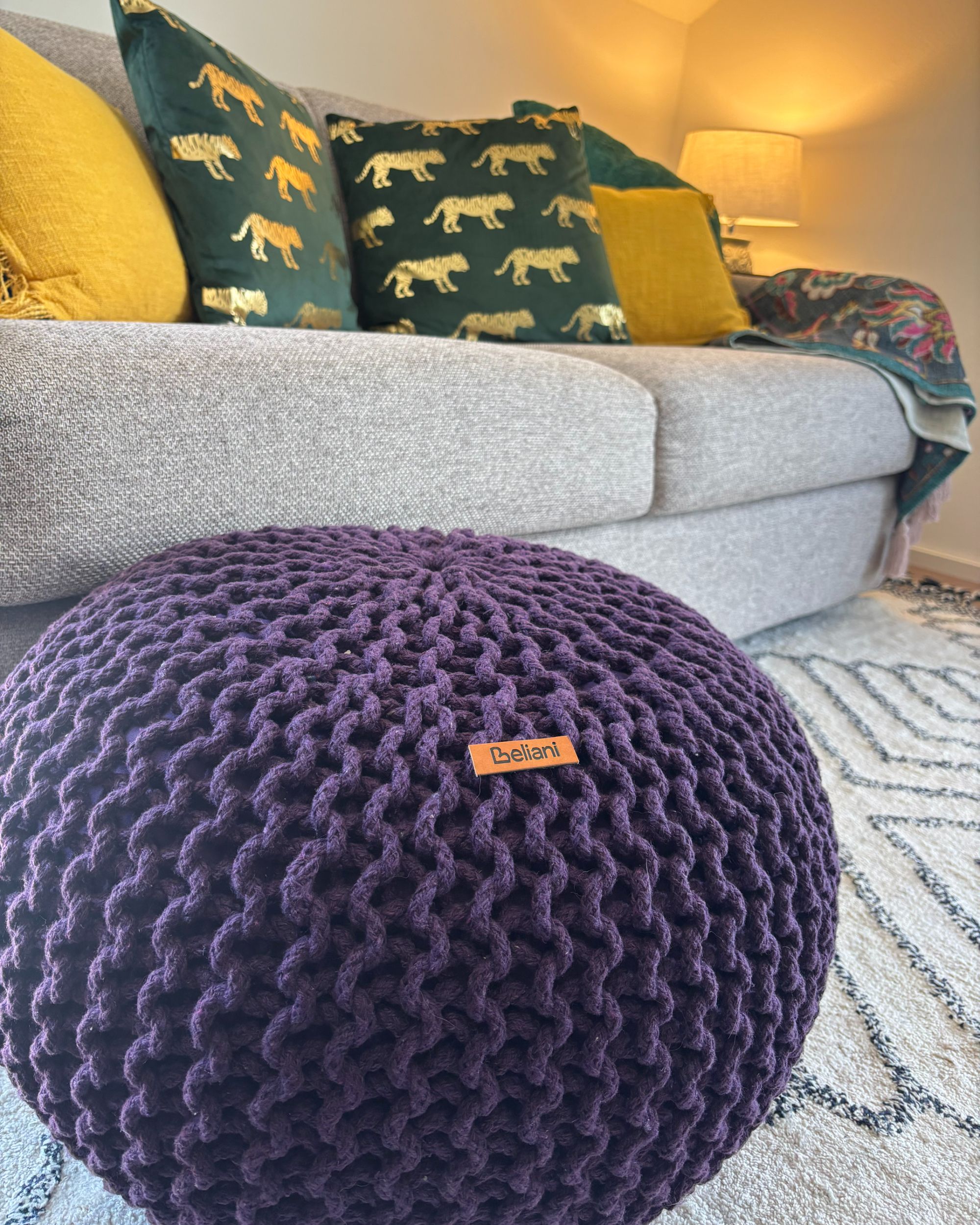 Pouffe CONRAD Cotton Purple 50 cm 50 cm 35 cm | Beliani.co.uk