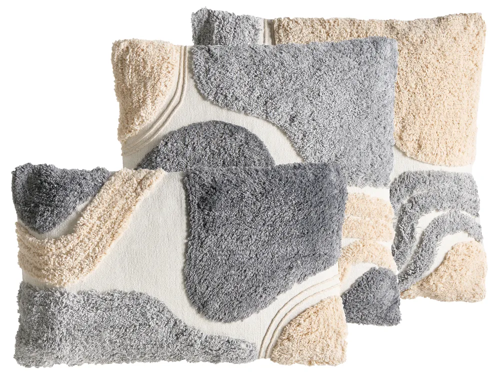 Set of 3 Decorative Cushions ALSTONIA Cotton 30 x 50 cm 45 x 45 cm Grey ...