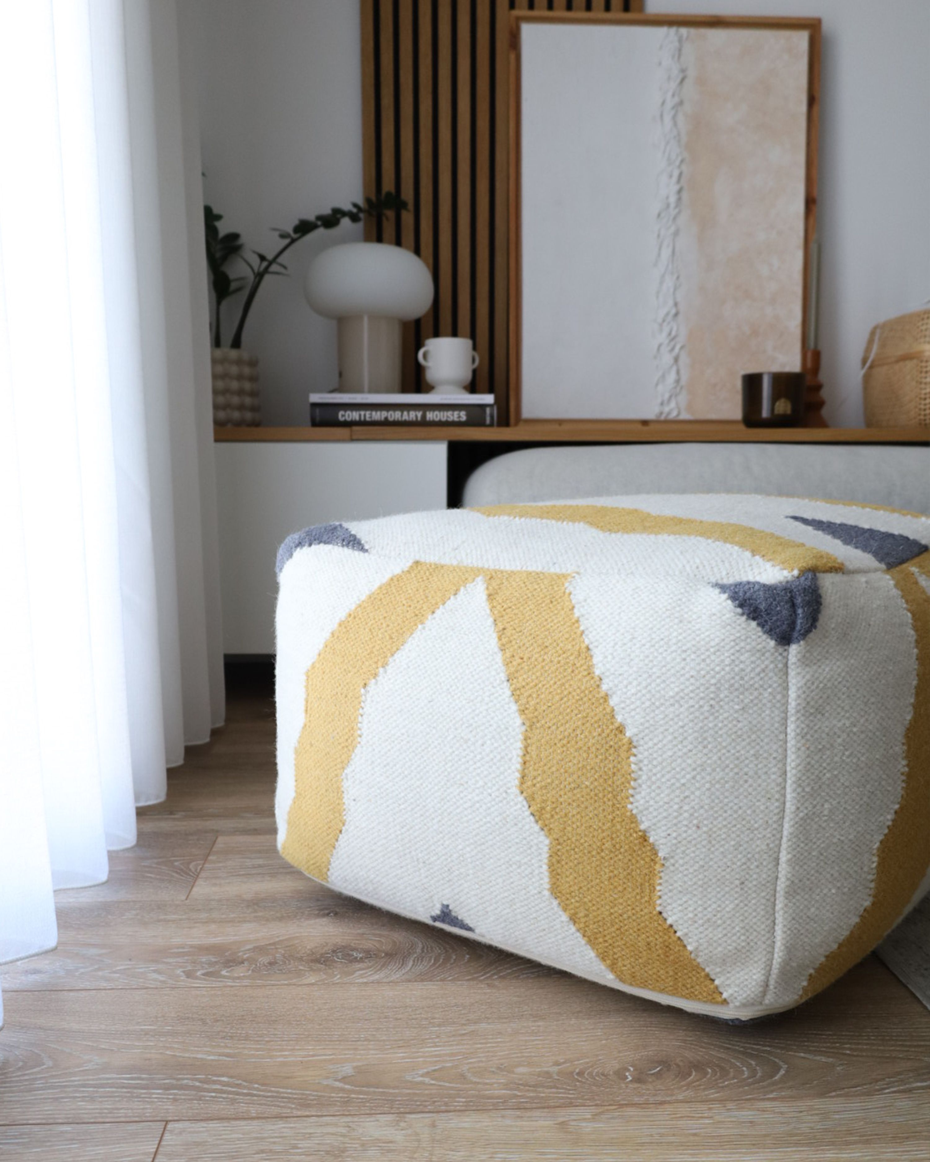 Wool Pouffe Beige and Yellow ZEUGMA | Beliani.co.uk