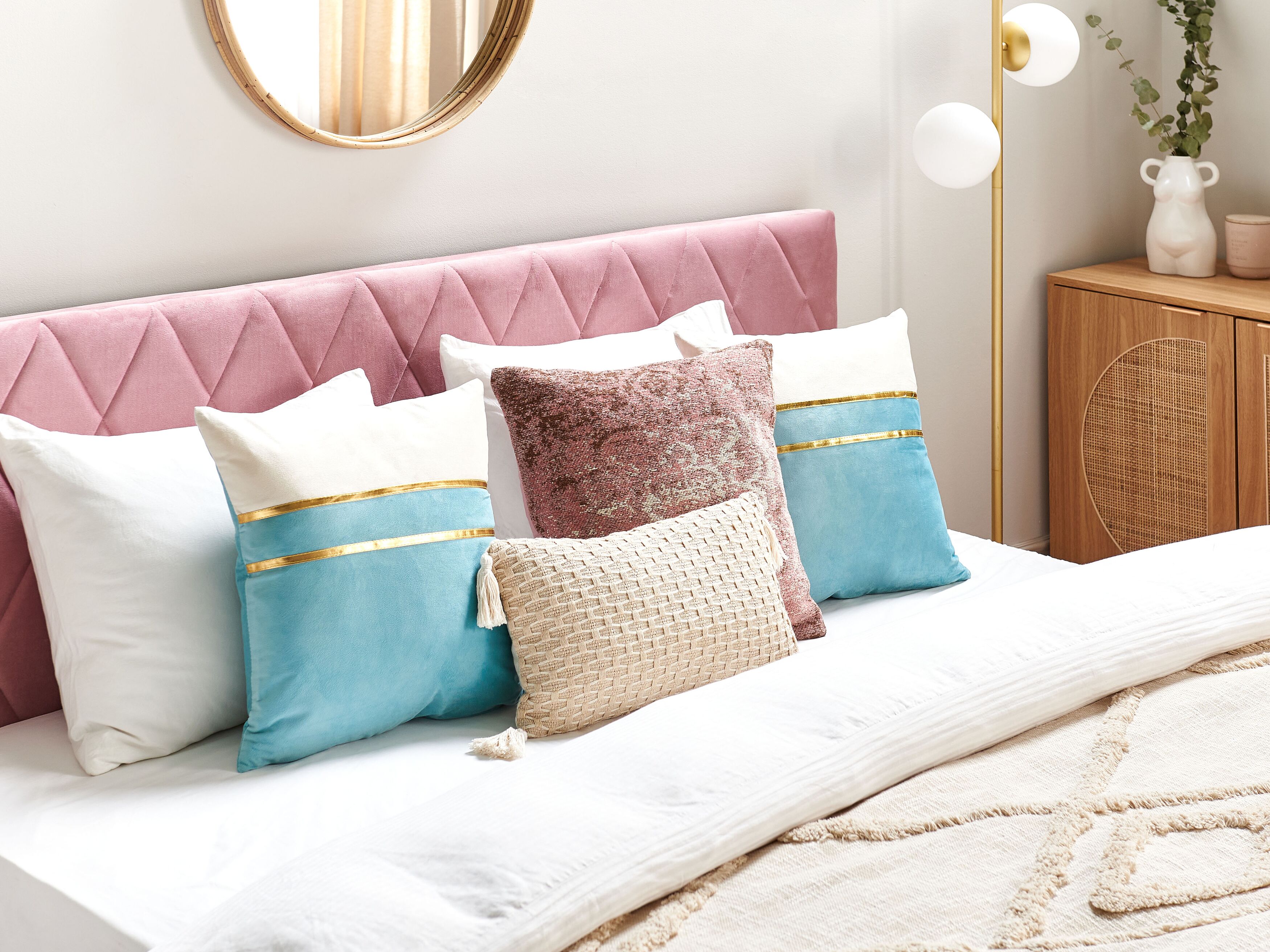 Sæt af 2 pyntepuder ALLIUM Velour 45 x 45 cm Blå Stribet mønster ...