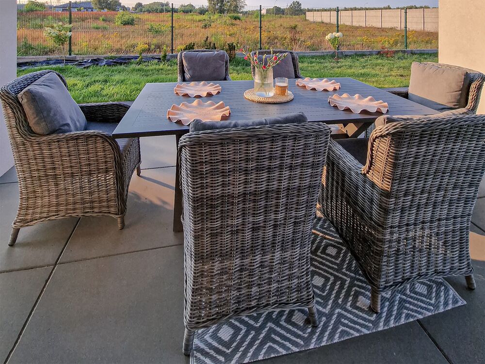 Grey wicker dining set store