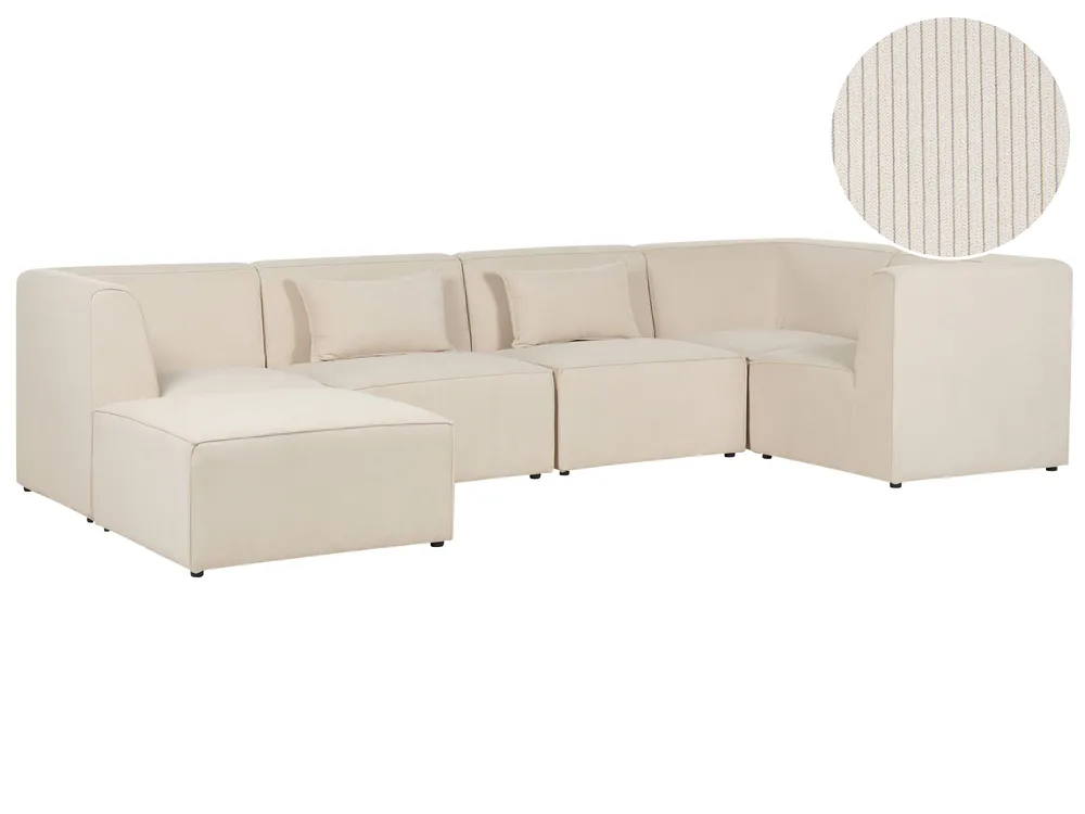 Modular Corner Sofa 5 Seater LEMVIG Corduroy Light Beige with Ottoman ...