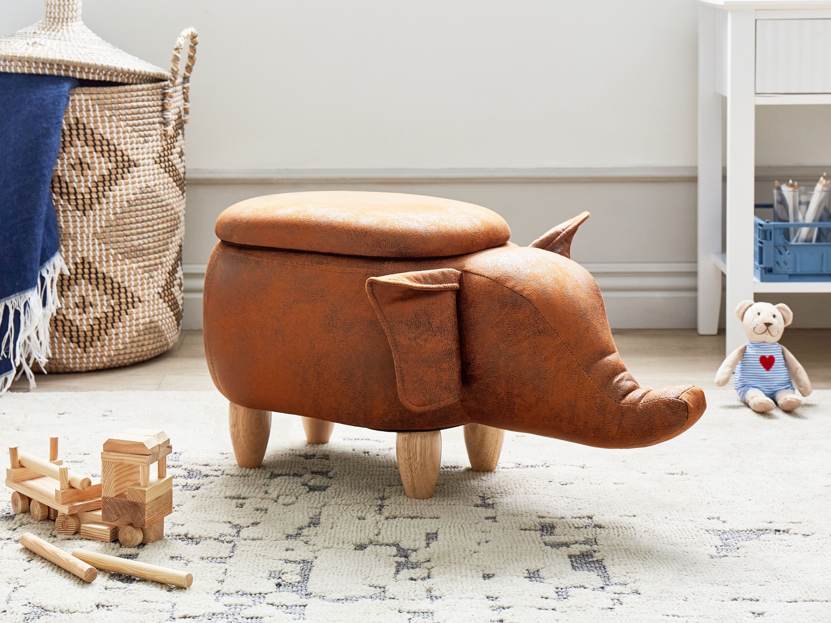 Storage Animal Stool ELEPHANT Faux Leather Dark Brown | Beliani.co.uk
