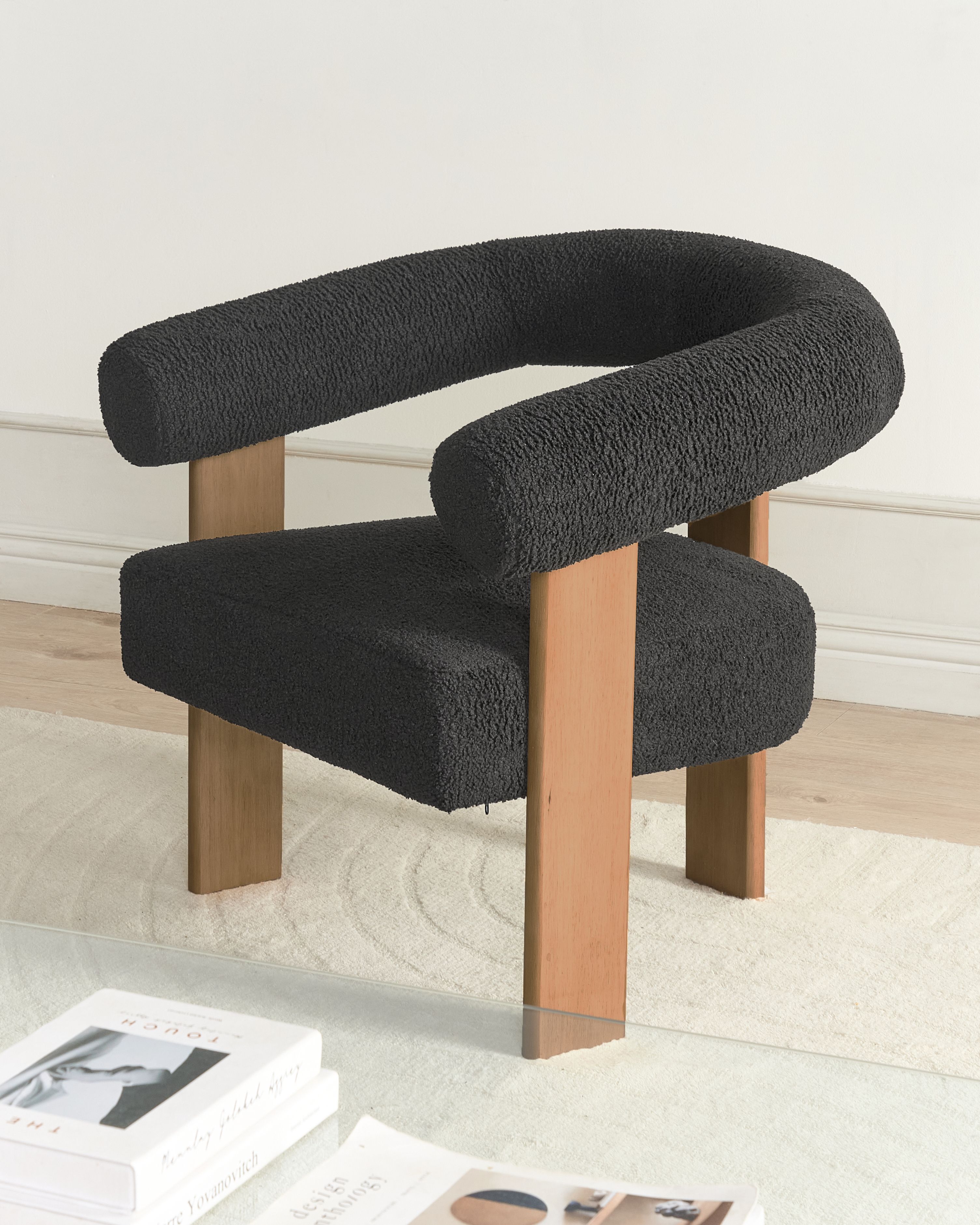 Armchair ILBRO Boucle Black/ Dark Brown | Beliani.co.uk