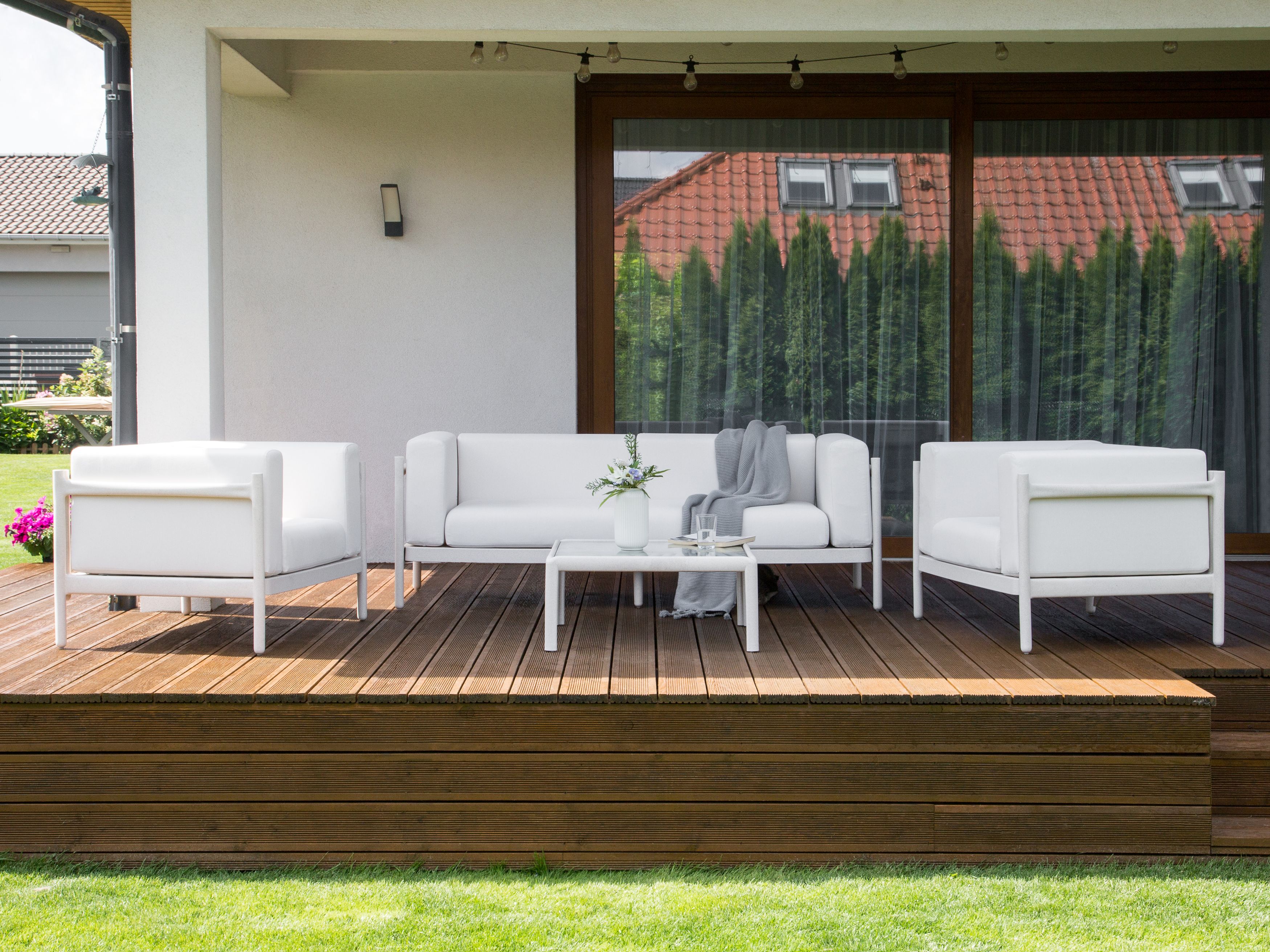 Garden Lounge Set with Table 4 Seater FERRETTI Light Beige | Beliani.co.uk