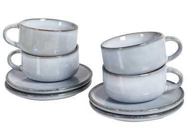 Tassen 4er Set mit Untertellern JUNIPER Steinzeug Hellblau | Beliani.ch