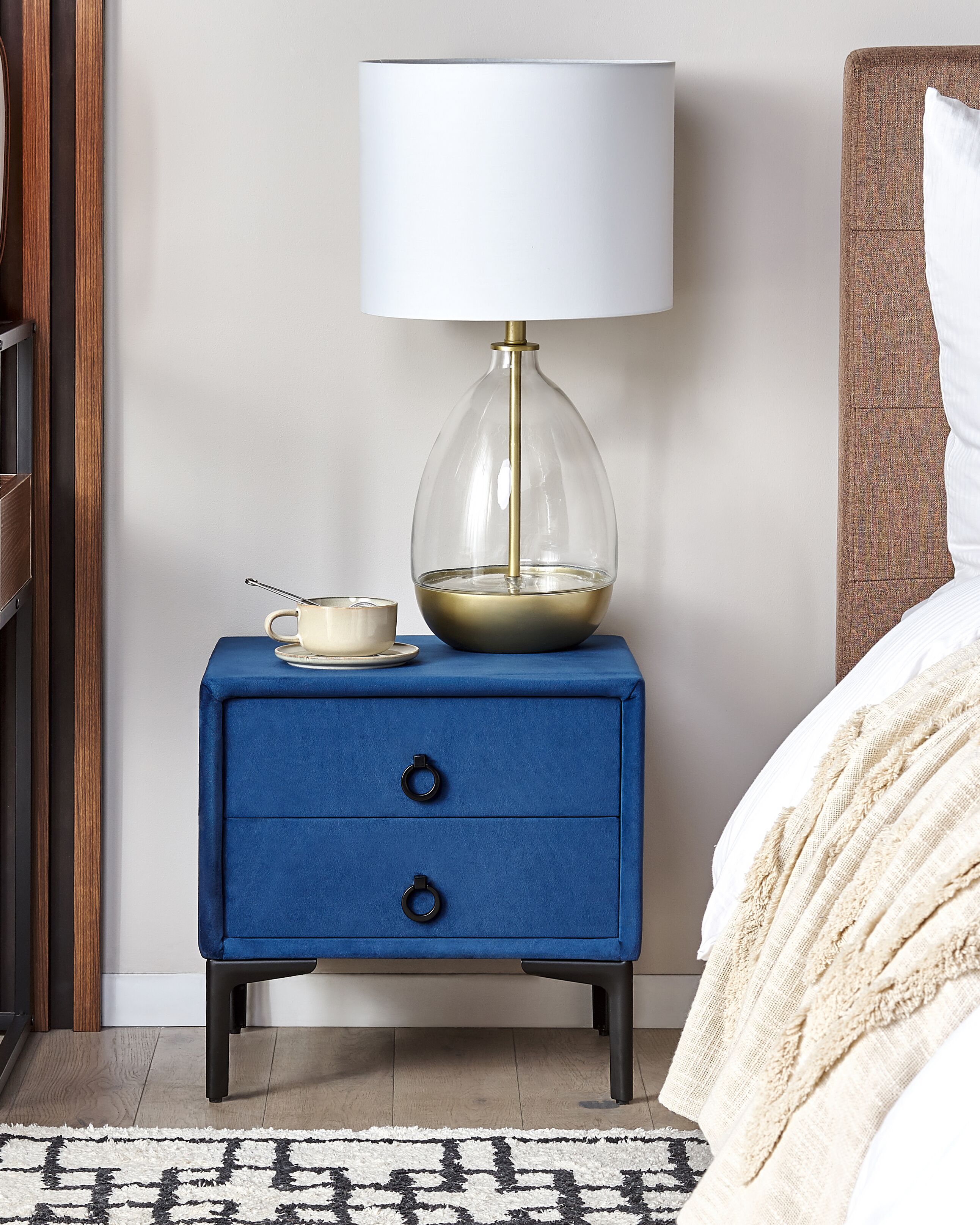 2 Drawer Bedside Table SEZANNE Velvet Navy Blue | Beliani.co.uk