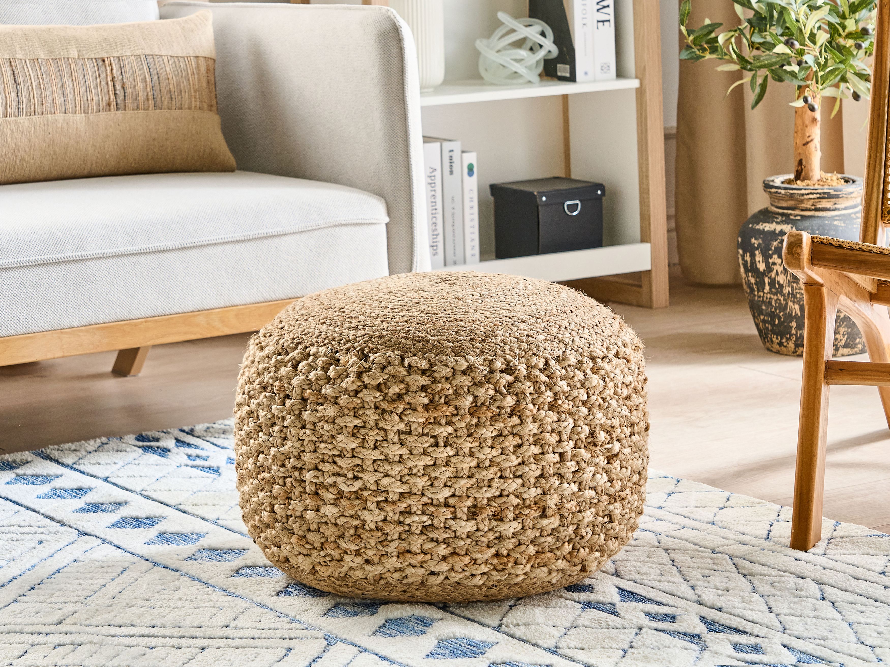 Pouf Jute / Baumwolle beige rund ⌀ 50 cm DINNI | Beliani.de