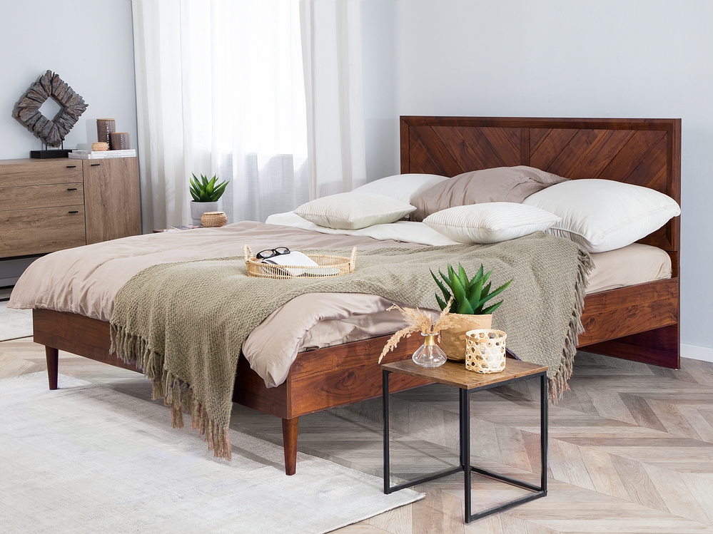 Bed Wood MIALET 160 x 200 cm EU King Size Dark Brown Beliani