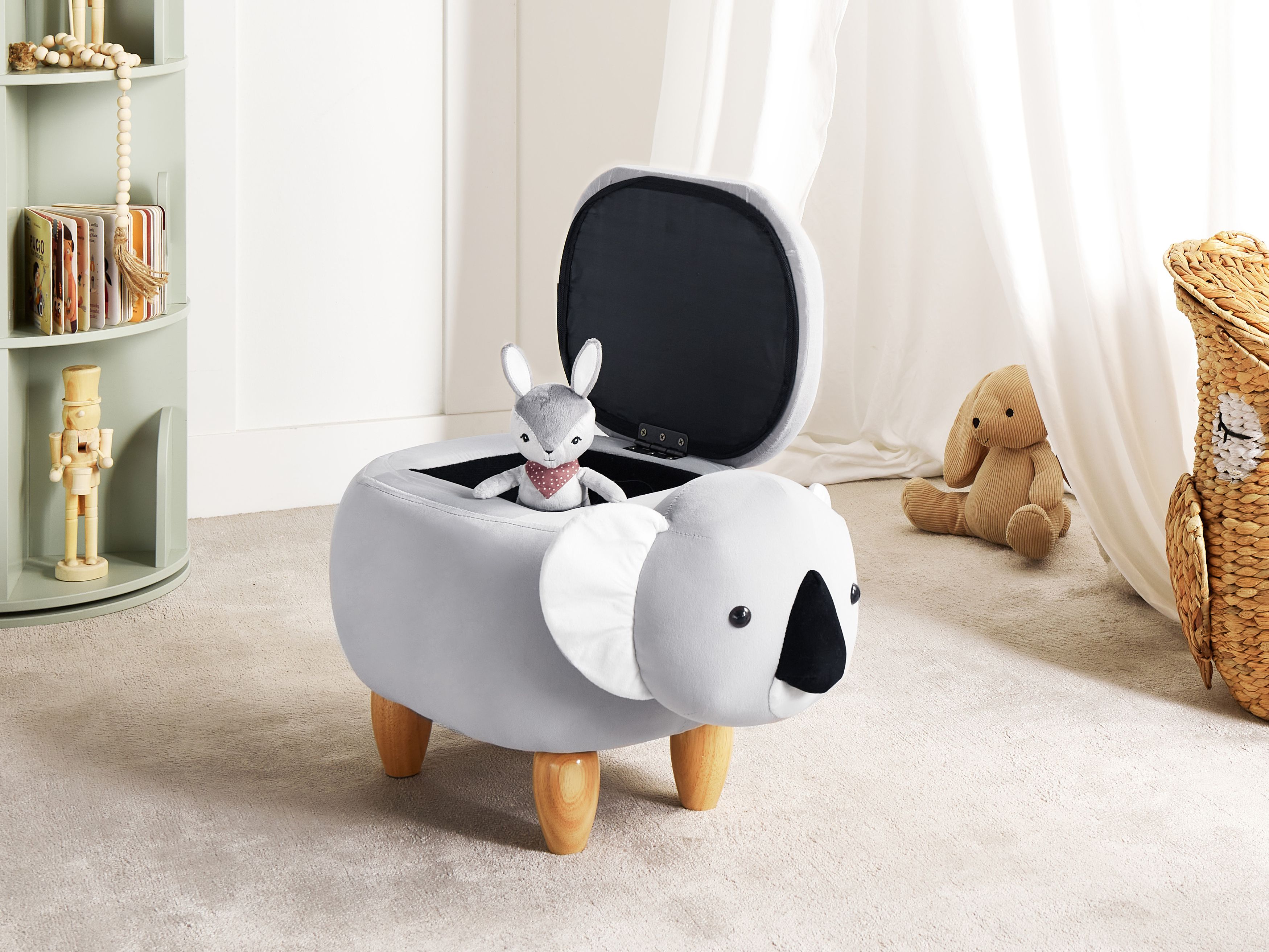 Storage Animal Stool COALA Velvet Light Grey | Beliani.co.uk
