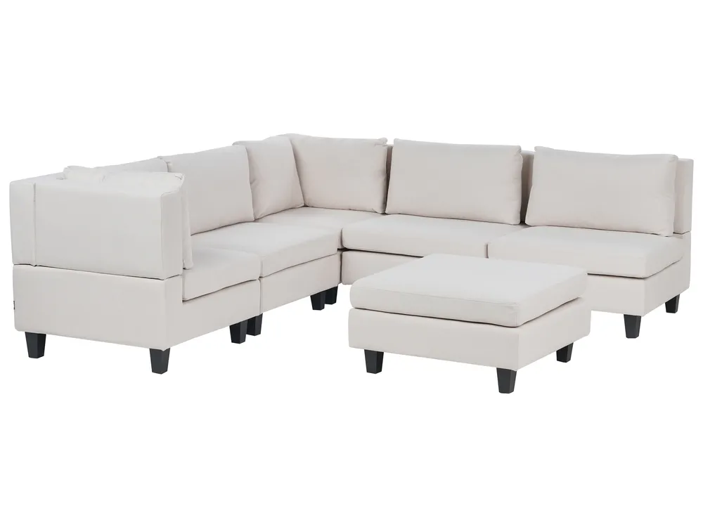 Modulaire bank 3-zits UNSTAD Stof Lichtbeige Met ottomaan | Beliani.nl