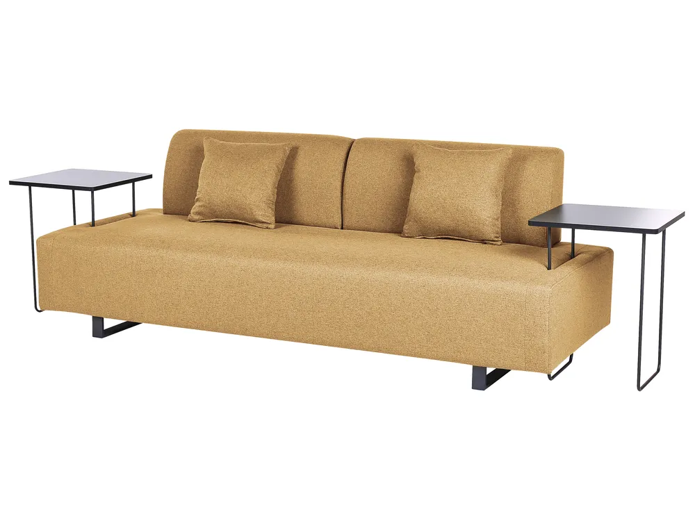 Sofa 3 Seater SOKNA Fabric Mustard with Tables | Beliani.co.uk