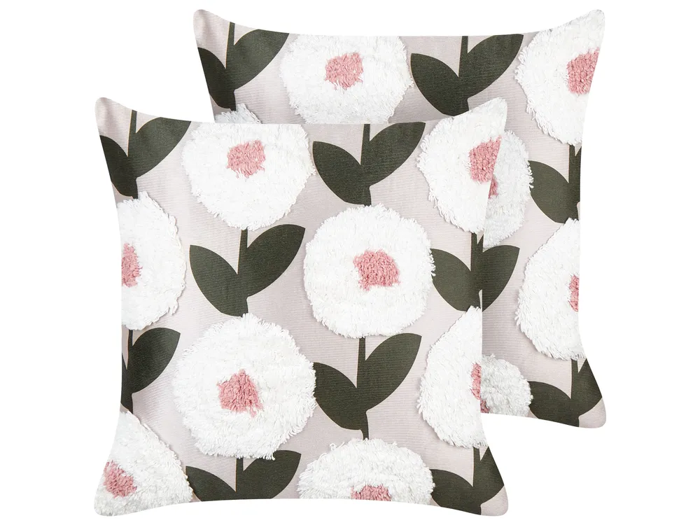 Set of 2 Decorative Cushions TORENIA Cotton 45 x 45 cm Pink Geometric ...