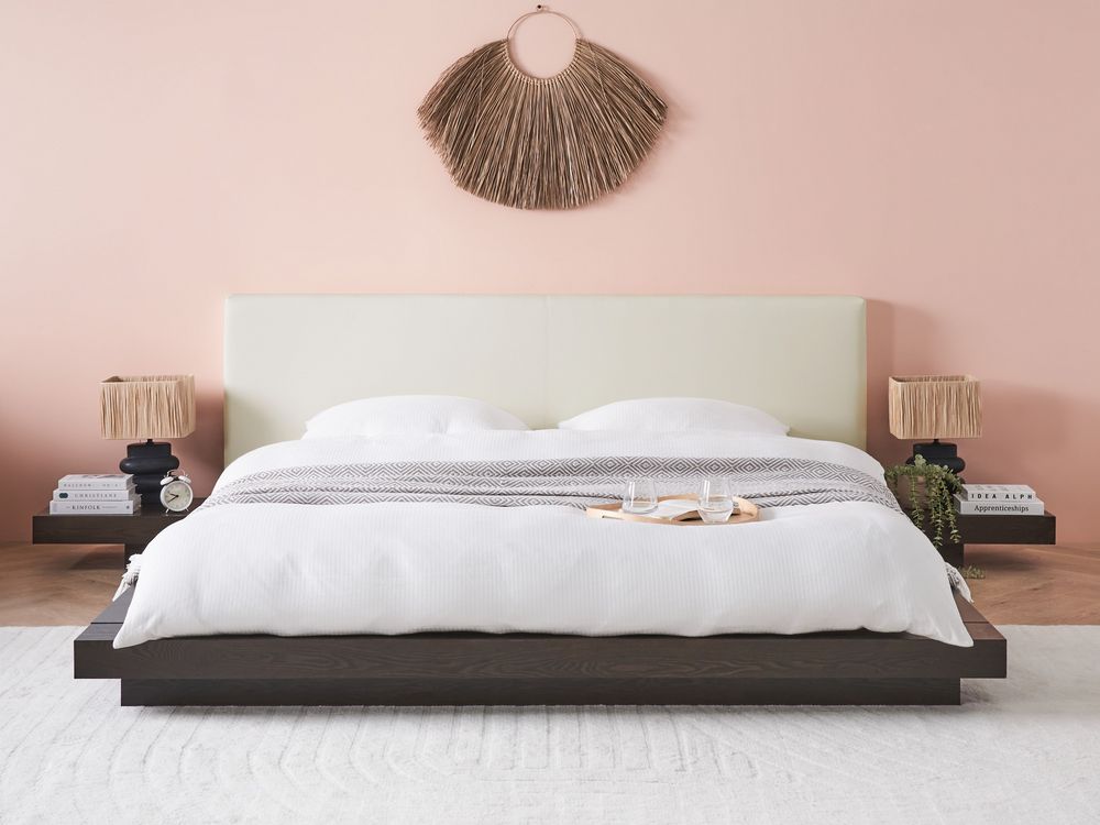 EU Super King Size Faux Leather Headboard Bed Dark Wood ZEN Beliani