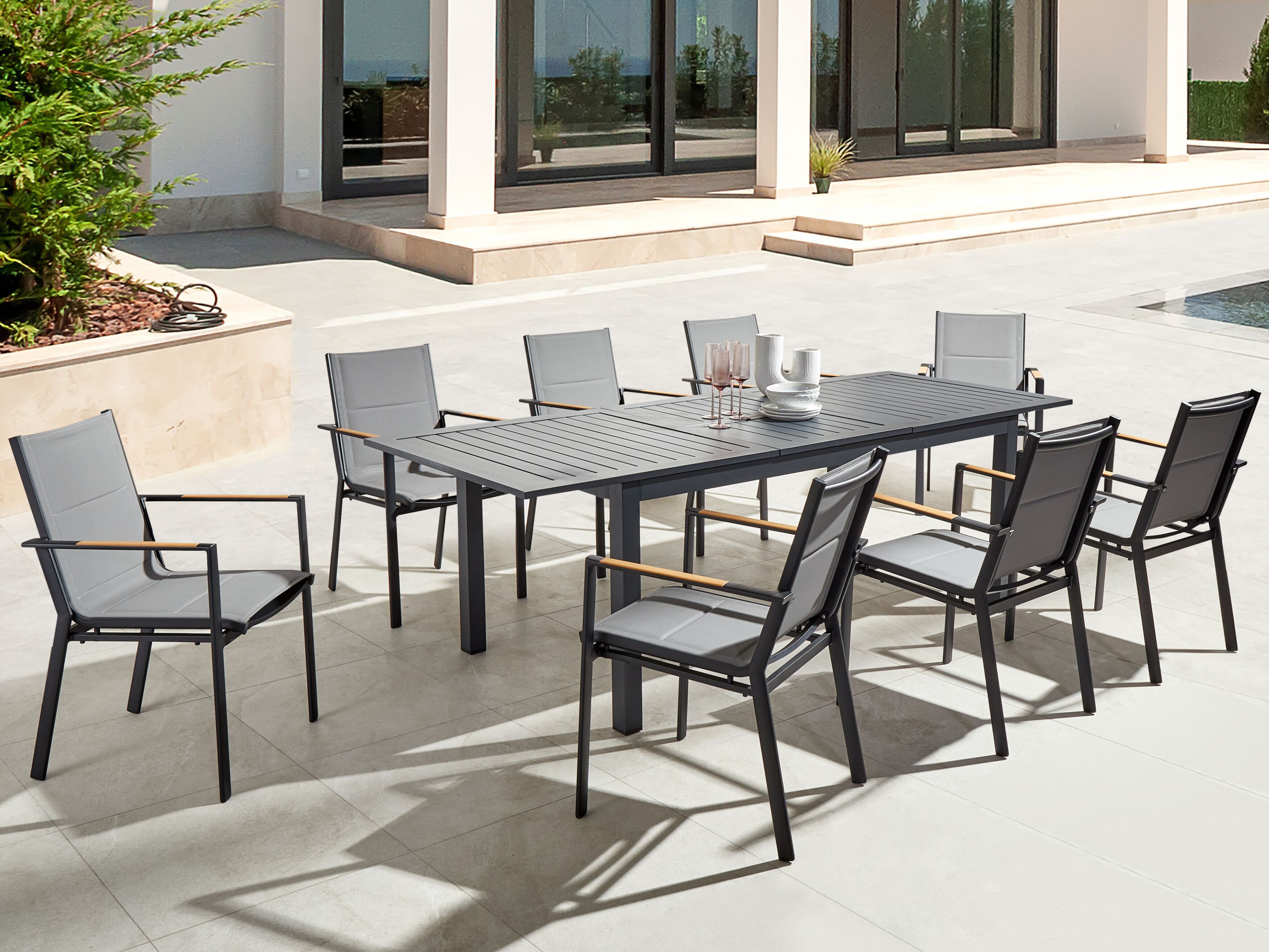 Extending Garden Dining Table SKALOMA 180/240 cm 90 cm Metal Dark Grey ...
