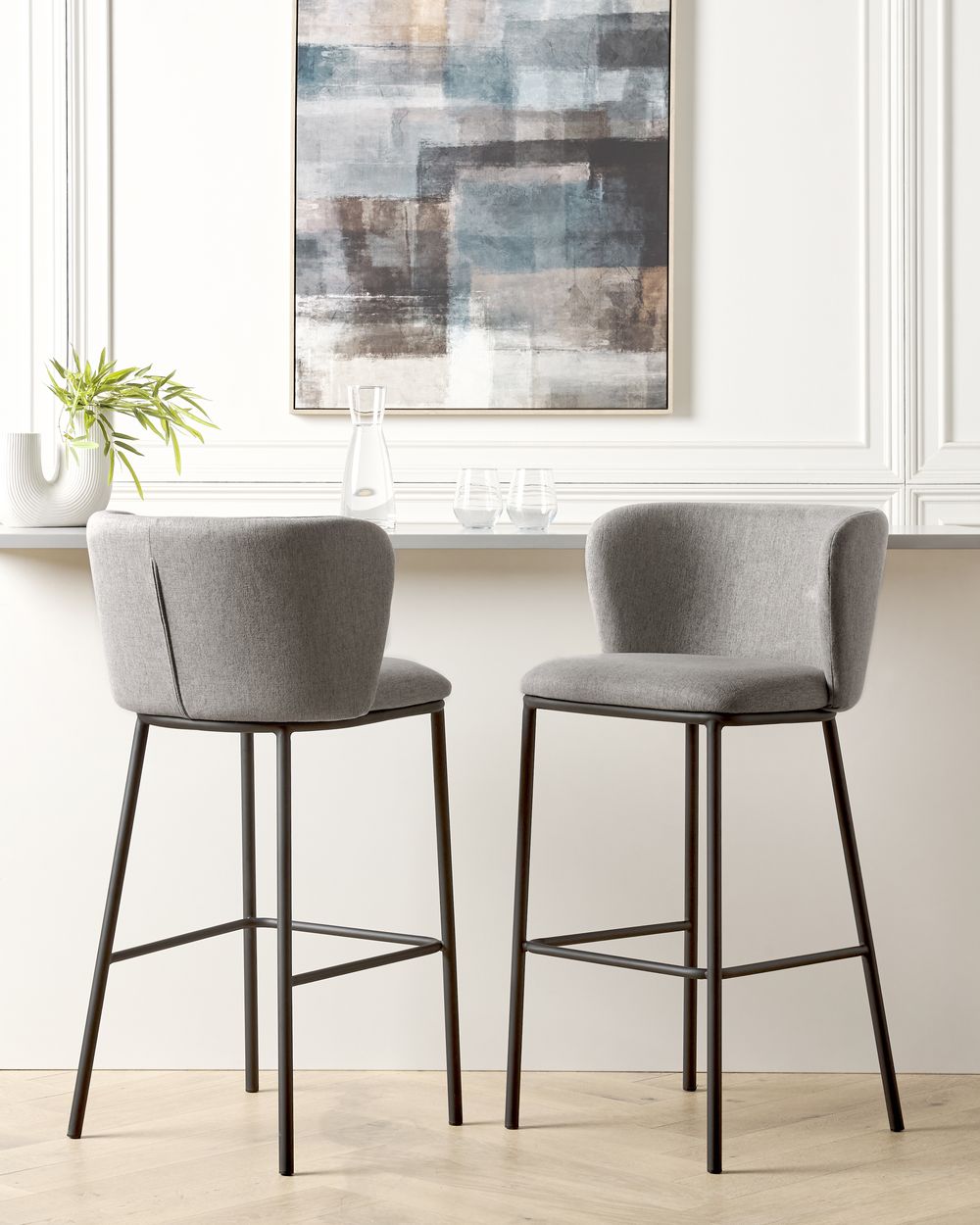 Set of 2 Fabric Bar Chairs Grey MINA Beliani.pl
