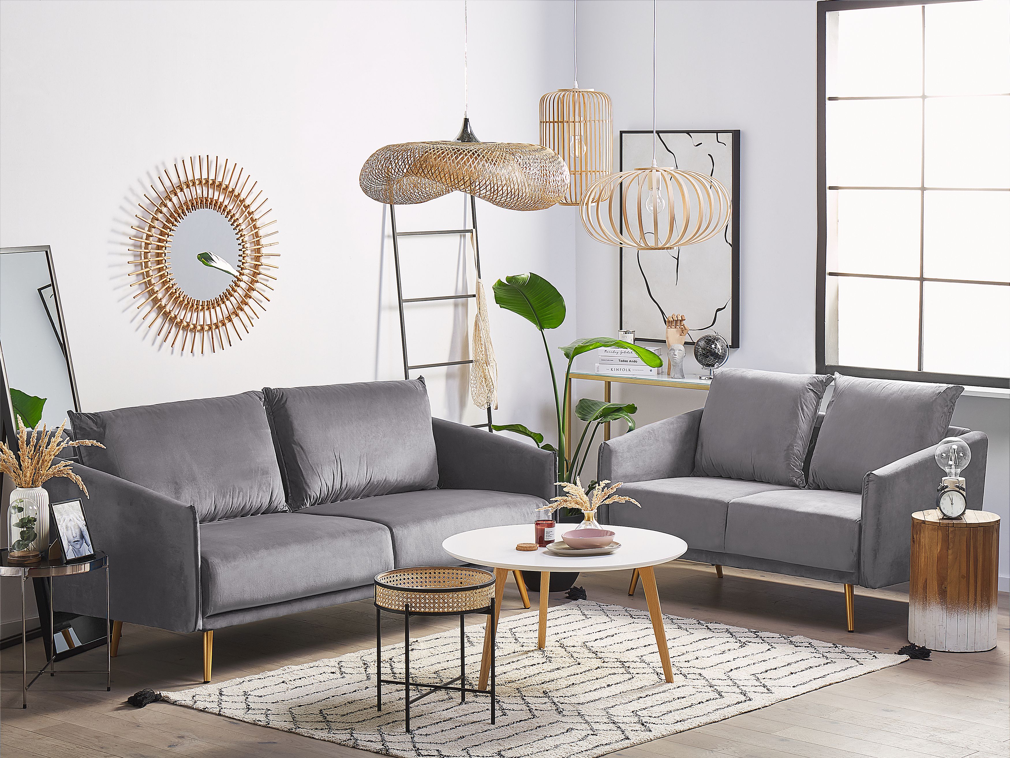 Living Room Set MAURA Velvet Grey 5 Seater | Beliani.co.uk