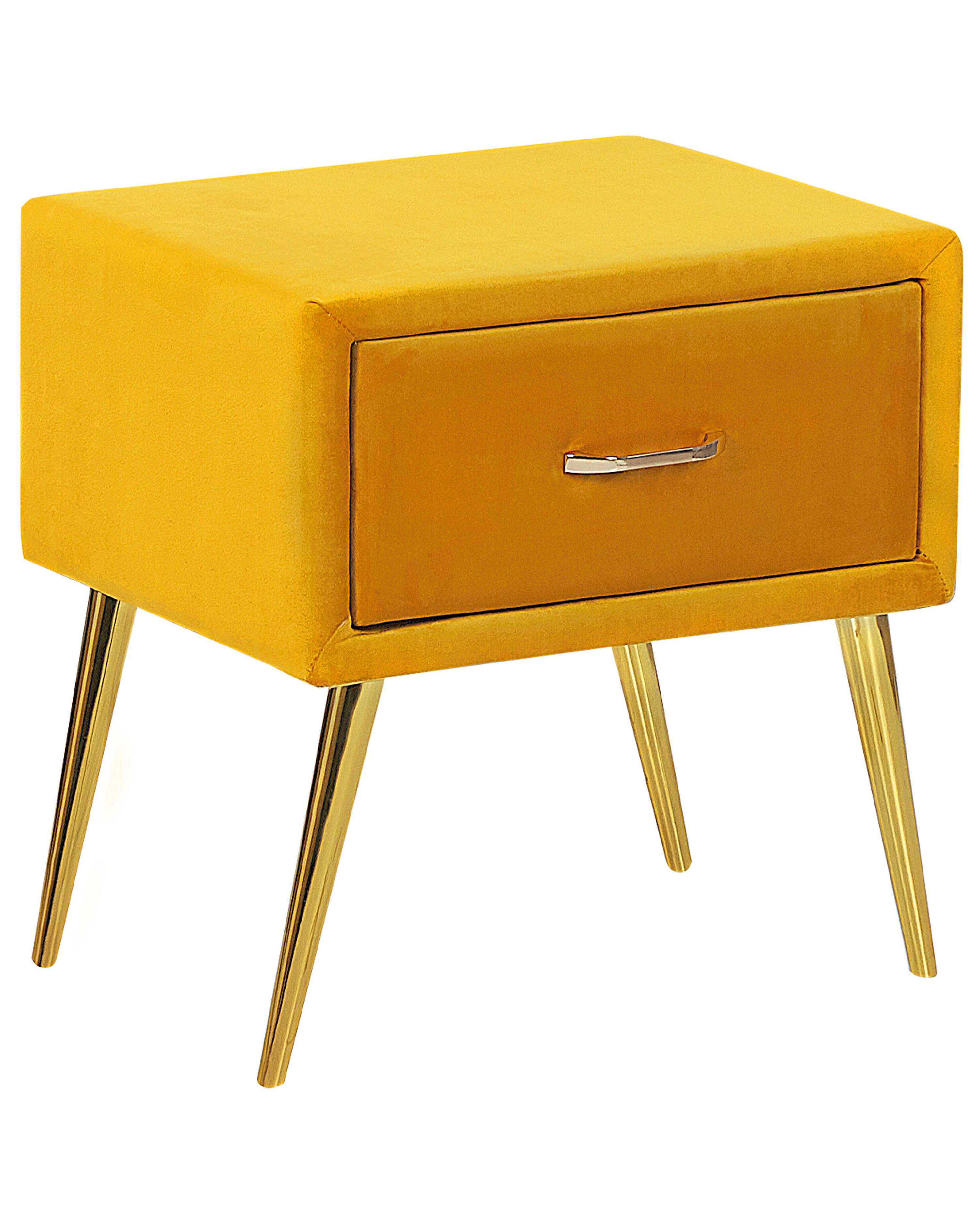 1 Drawer Bedside Table FLAYAT Velvet Mustard | Beliani.co.uk