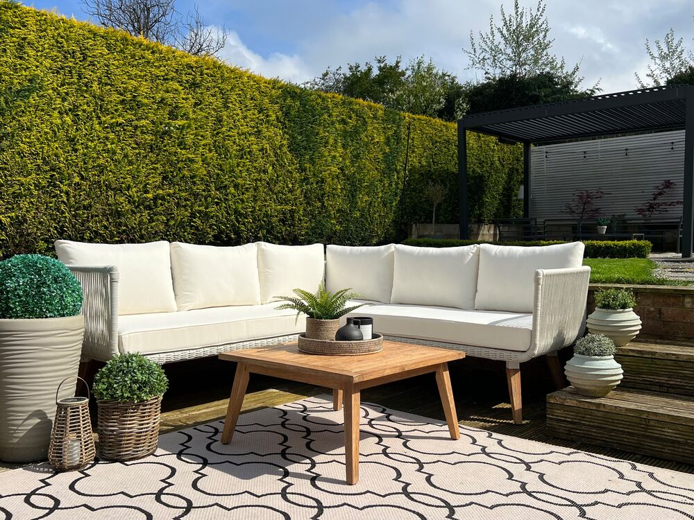 5 Seater Acacia Wood Garden Corner Sofa Set Beige ALCAMO Beliani