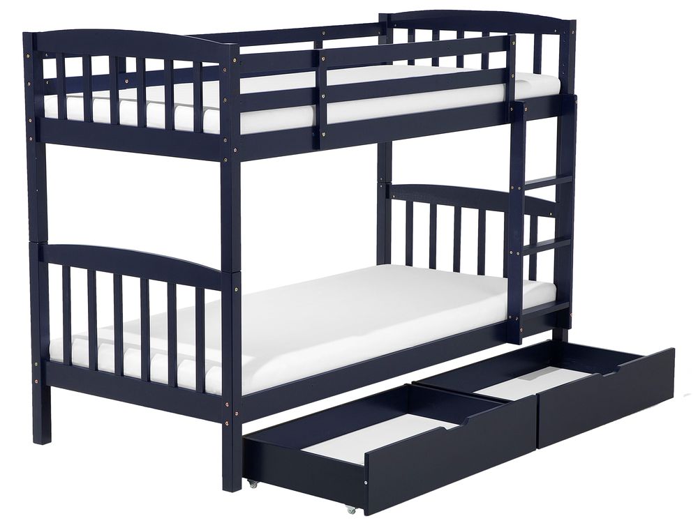 Wooden EU Single Size Bunk Bed with Storage Dark Blue REVIN Beliani