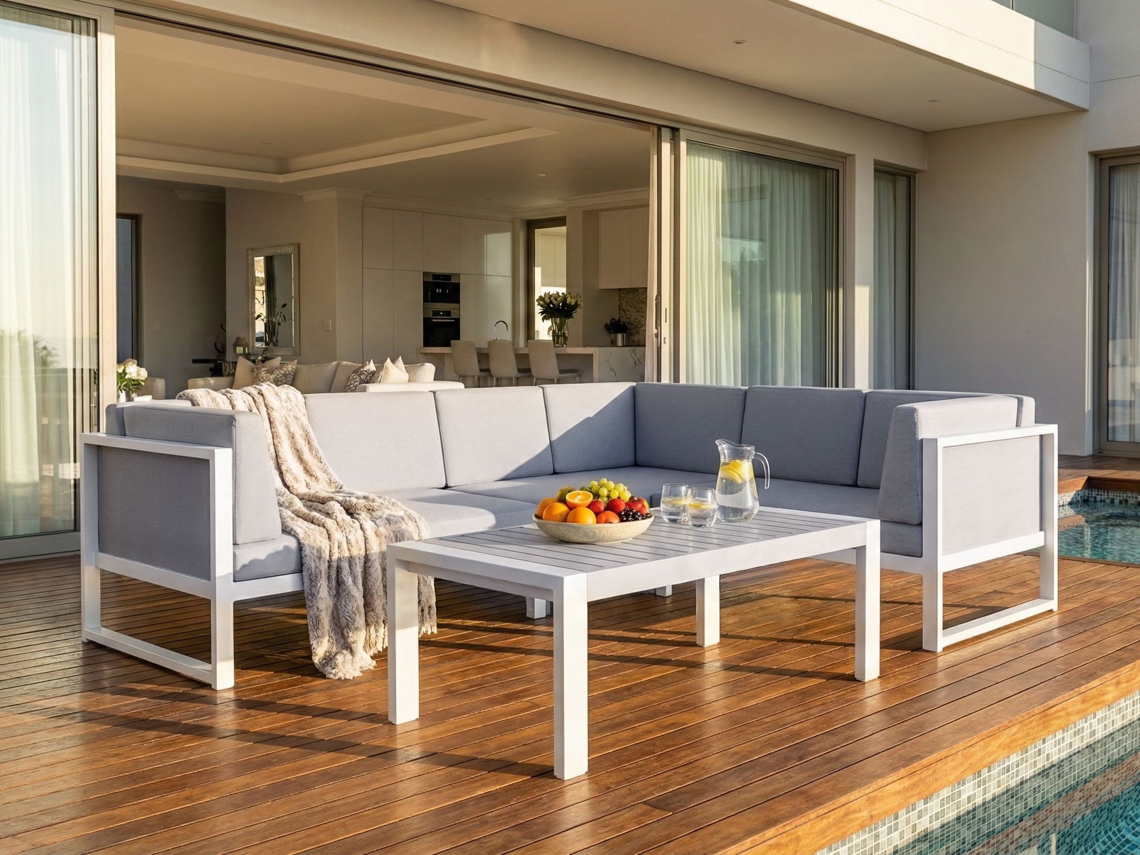 Garden Corner Sofa with Table 6 Seater CASTELLA Left Hand Metal Grey ...