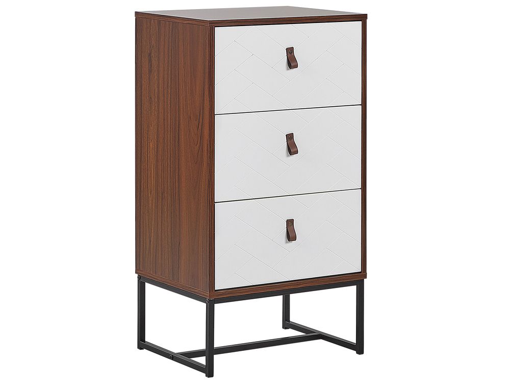 3 Drawer Chest Dark Wood with White NUEVA Beliani