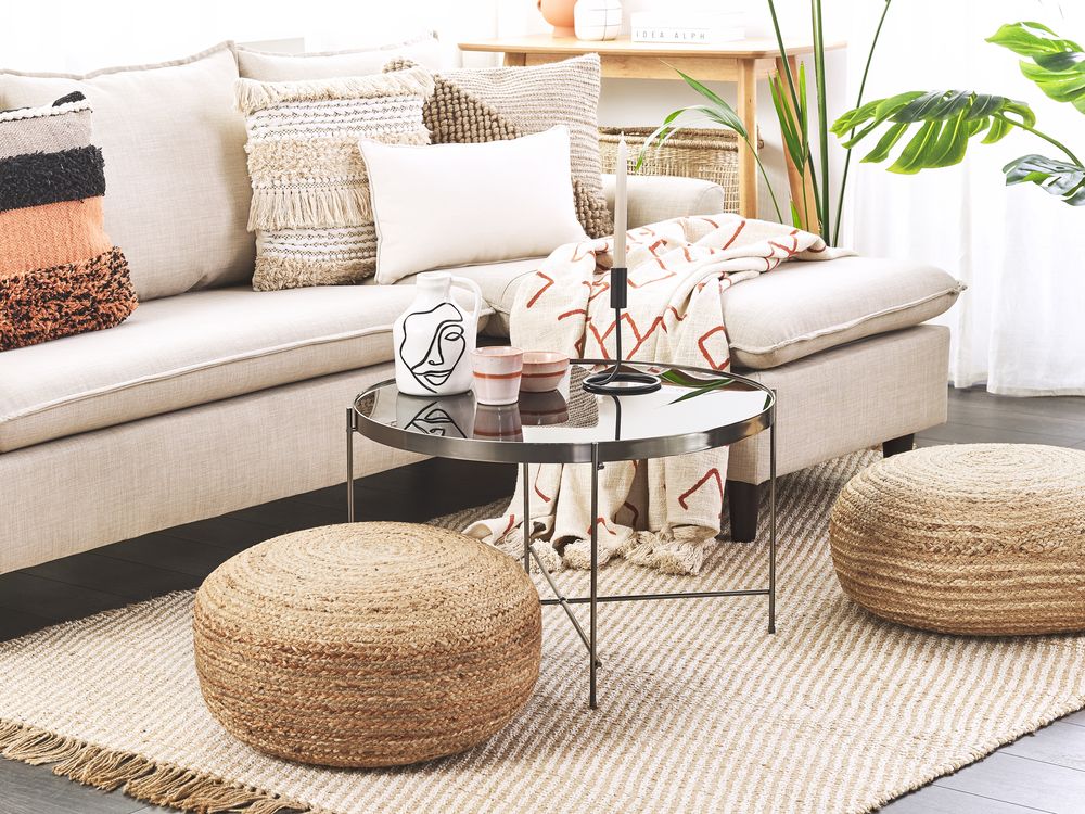 Puf ⌀ 50 cm beżowy TIFELT | Beliani.pl