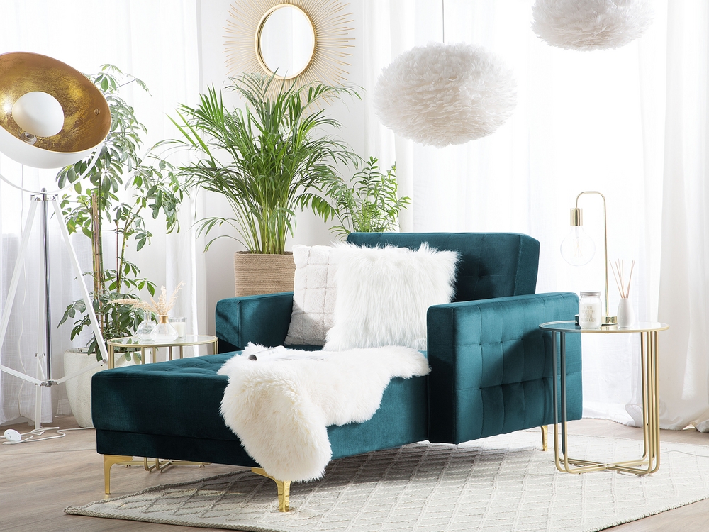 Velvet Chaise Lounge Teal ABERDEEN Beliani