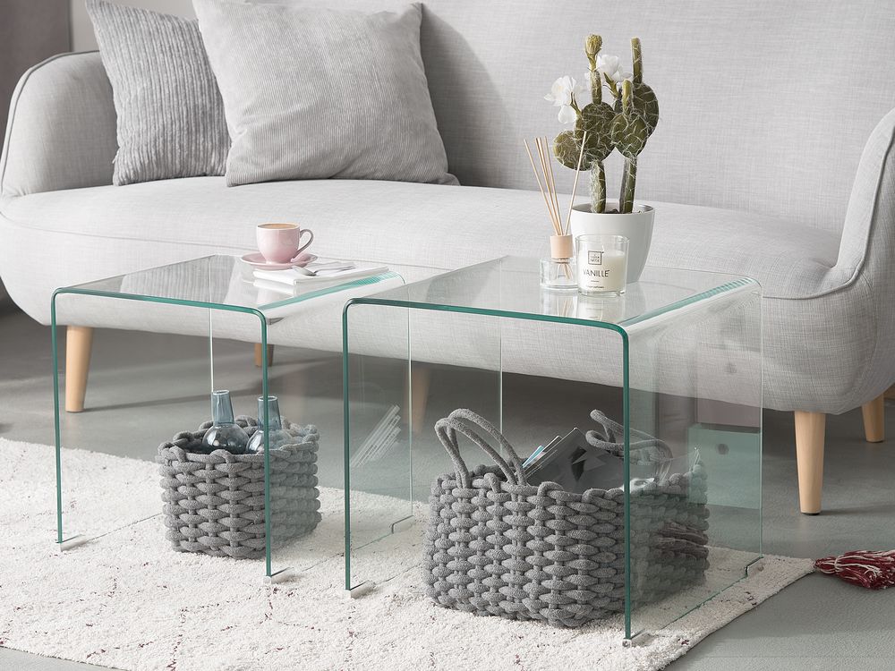 Set of 2 Glass Side Tables Transparent KENDALL Beliani