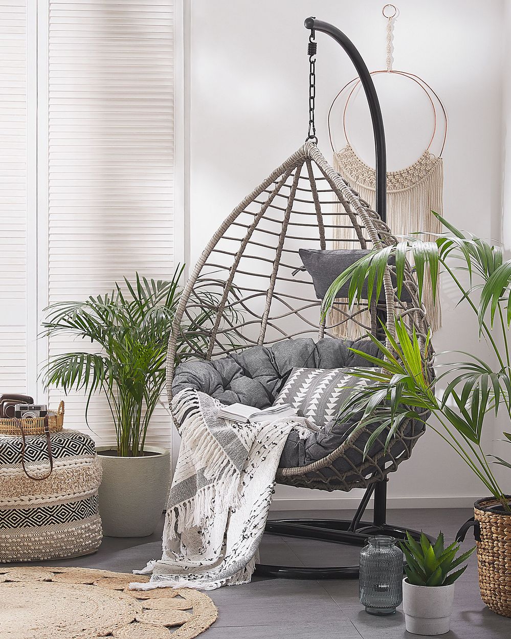 Hanging Chair with Stand ARSITA PE Rattan Grey Beliani