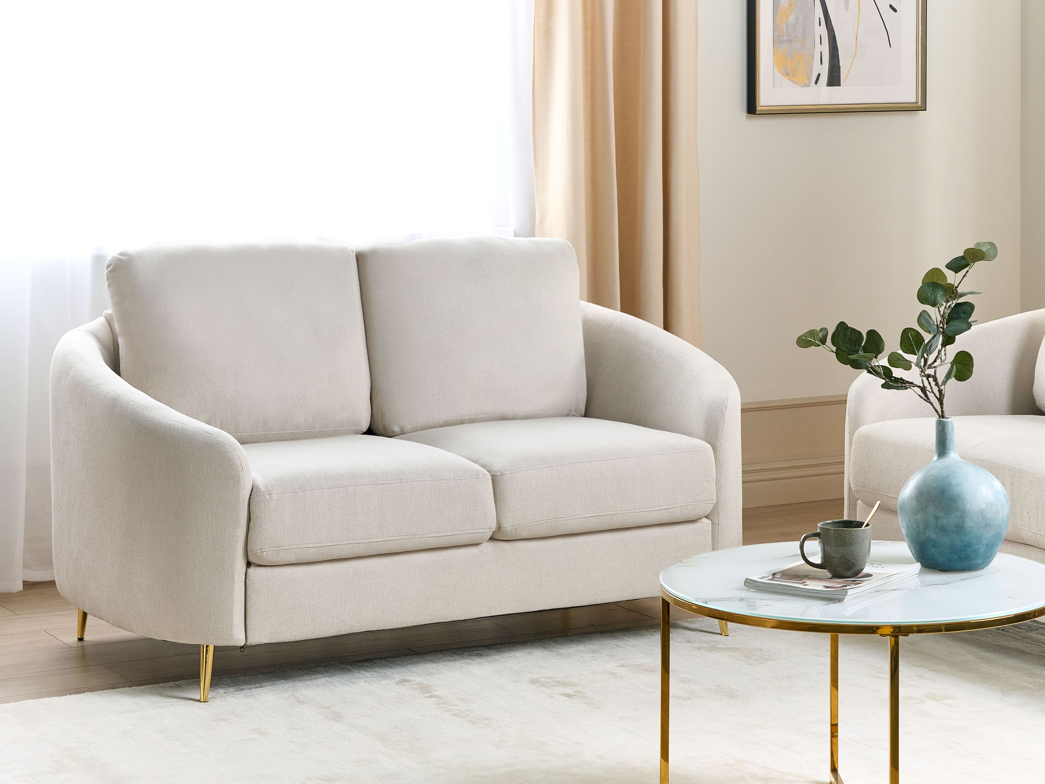 2-Sitzer Sofa hellbeige / gold TROSA | Beliani.ch