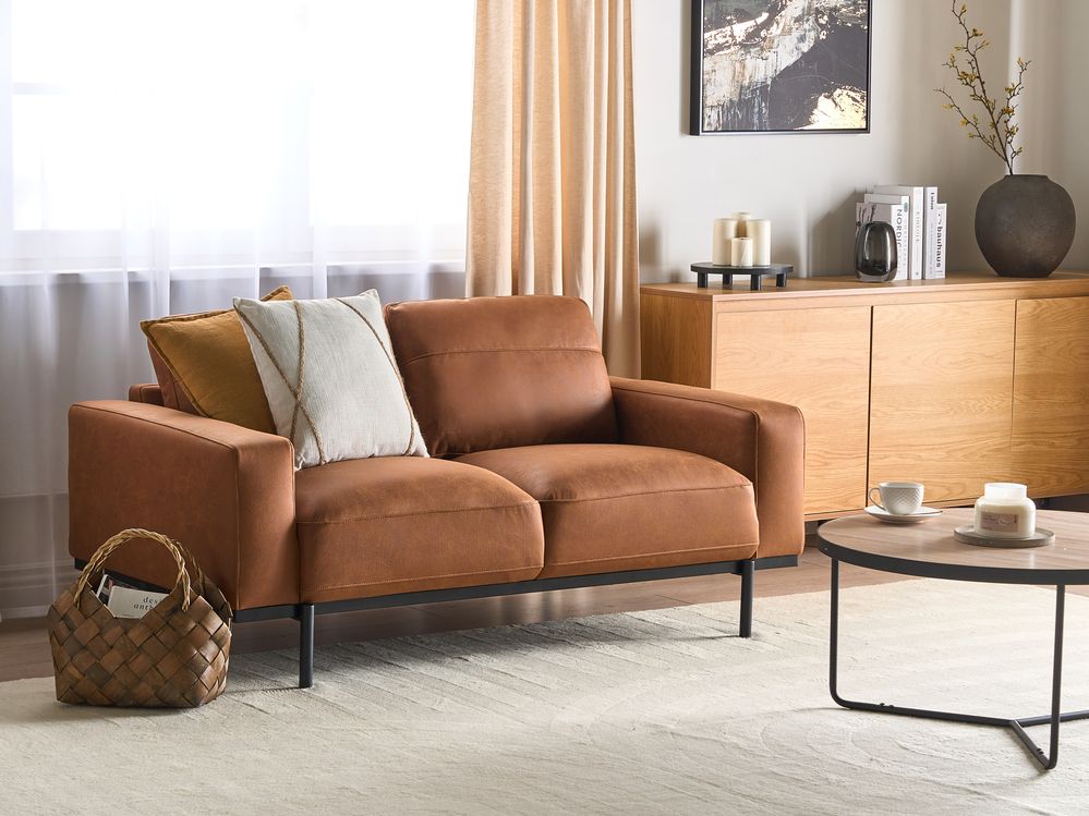 2 Seater Fabric Sofa Brown SOVIK Beliani