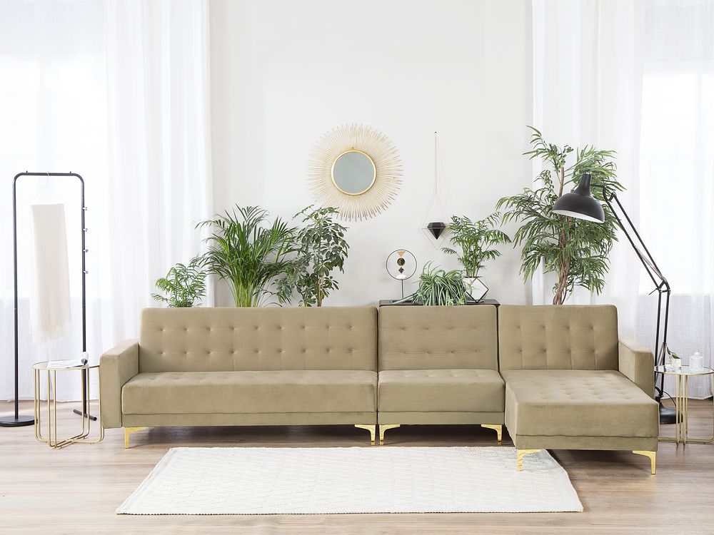 Left Hand Modular Velvet Sofa Sand Beige ABERDEEN Beliani