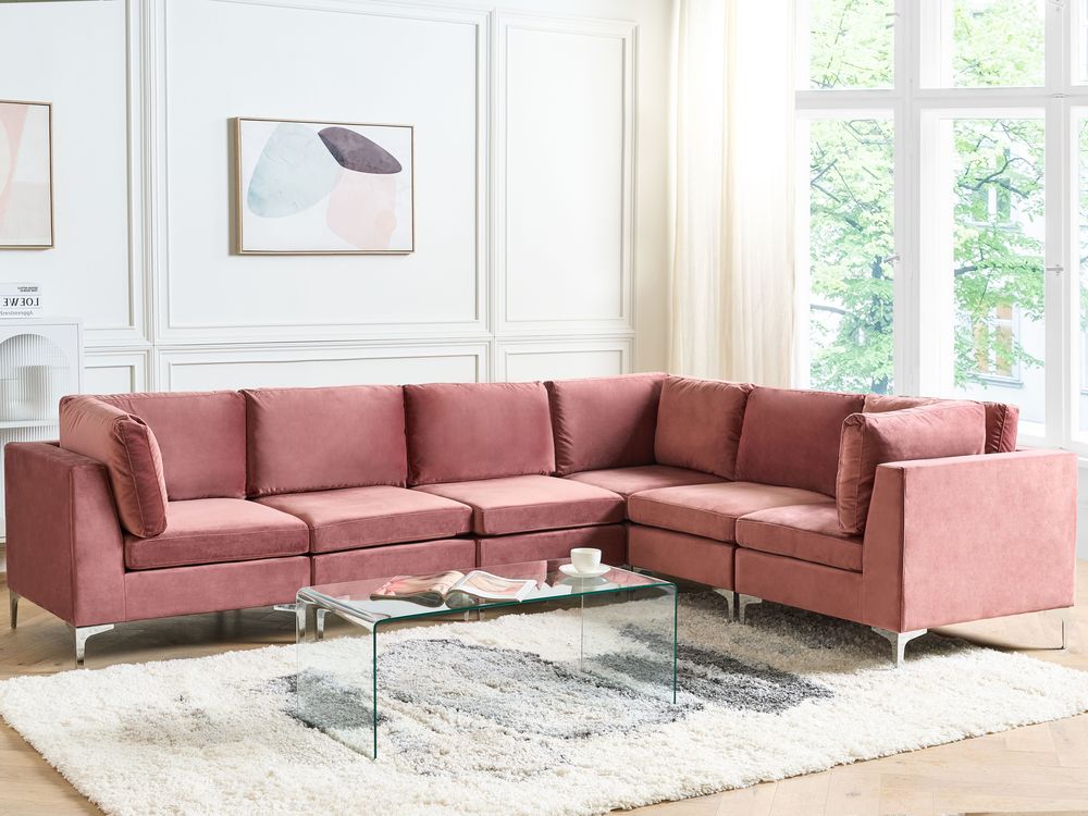 Modular Corner Sofa Bed 4 Seater ABERDEEN Velvet Pink Left Hand ...