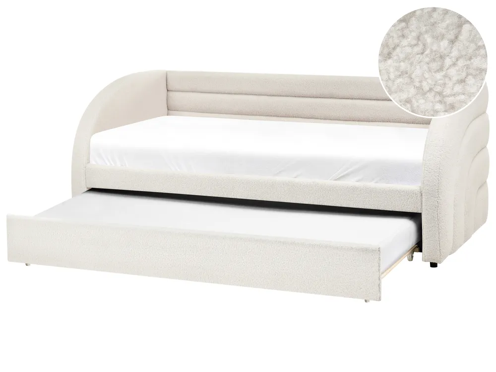 Trundle Bed Boucle ALBIAC 90 x 200 cm (EU Single) White | Beliani.hu