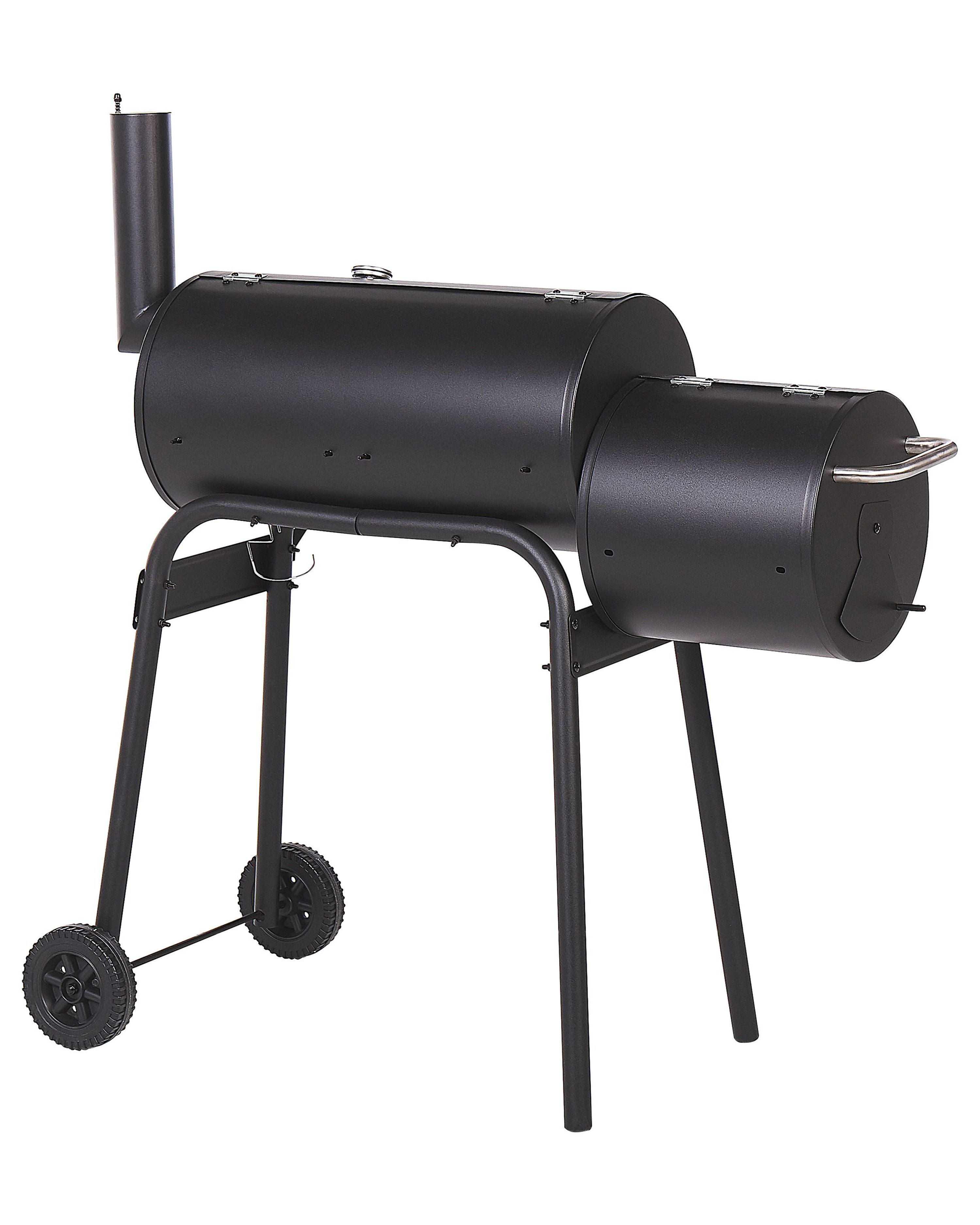 Holzkohlegrill mit Räucherkammer schwarz rollbar KATLA | Beliani.de