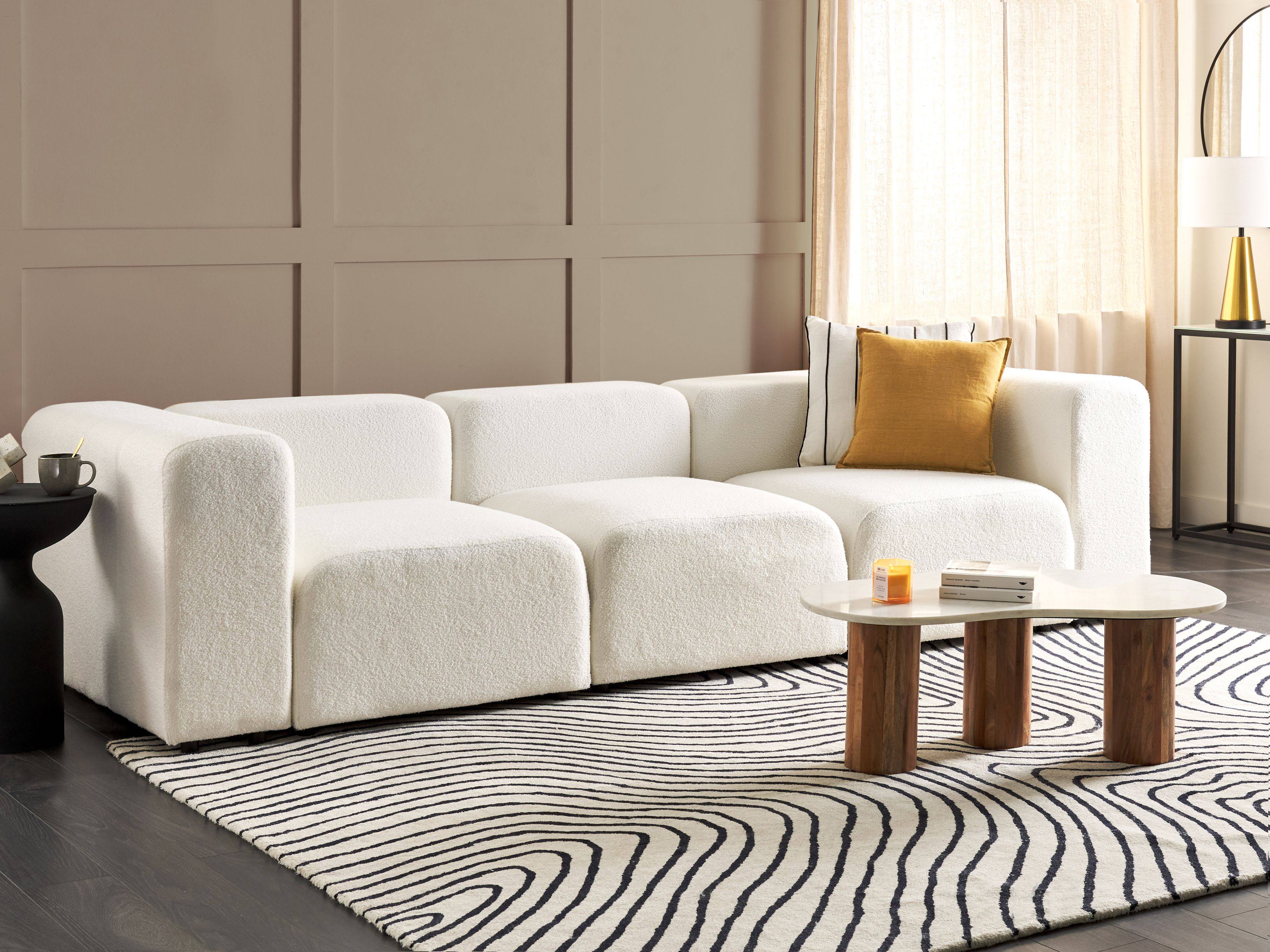3 Seater Modular Boucle Sofa White FALSTERBO | Beliani.co.uk