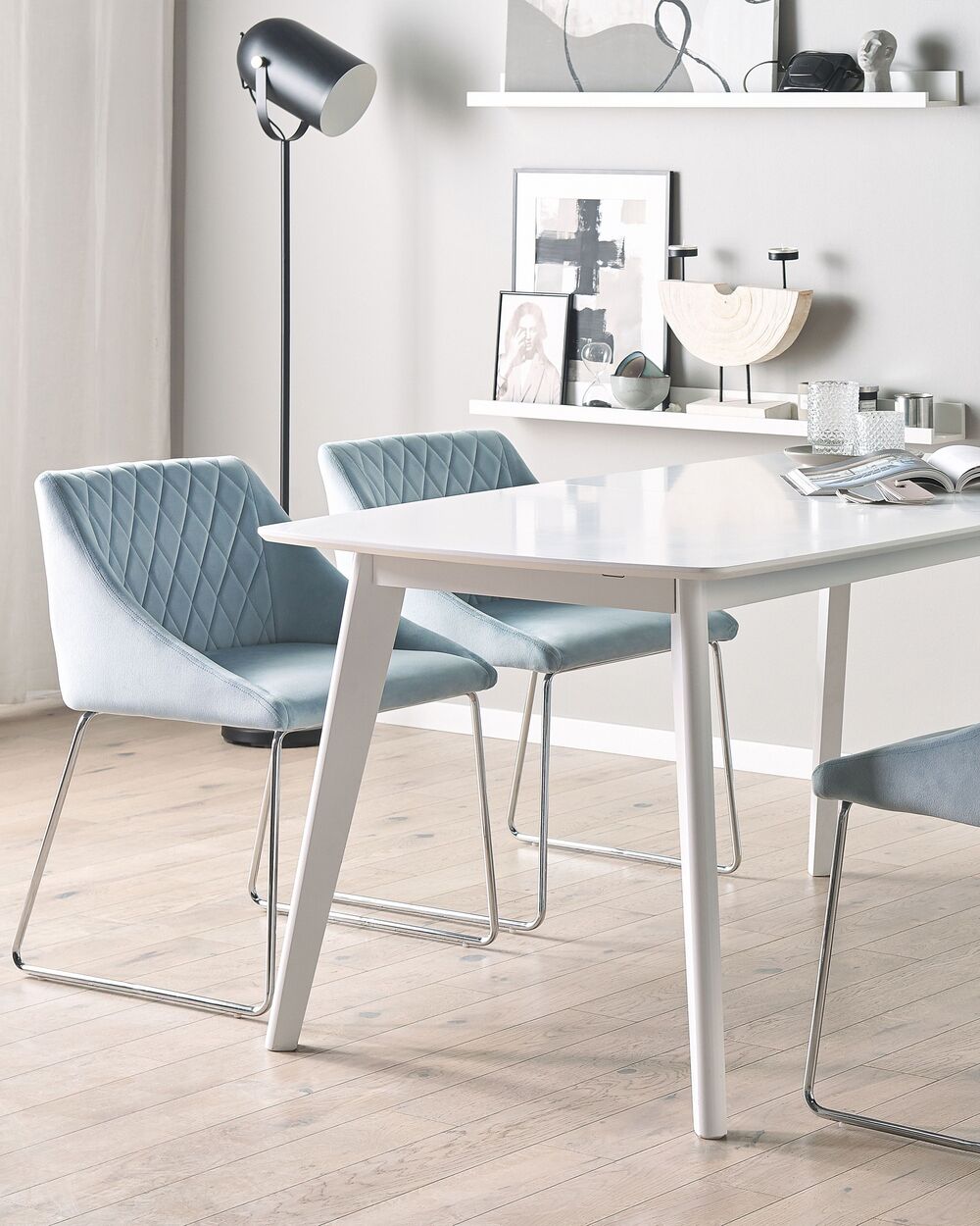 Pale blue velvet dining chairs store