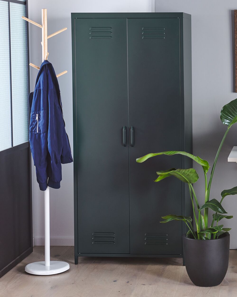 Black metal armoire store