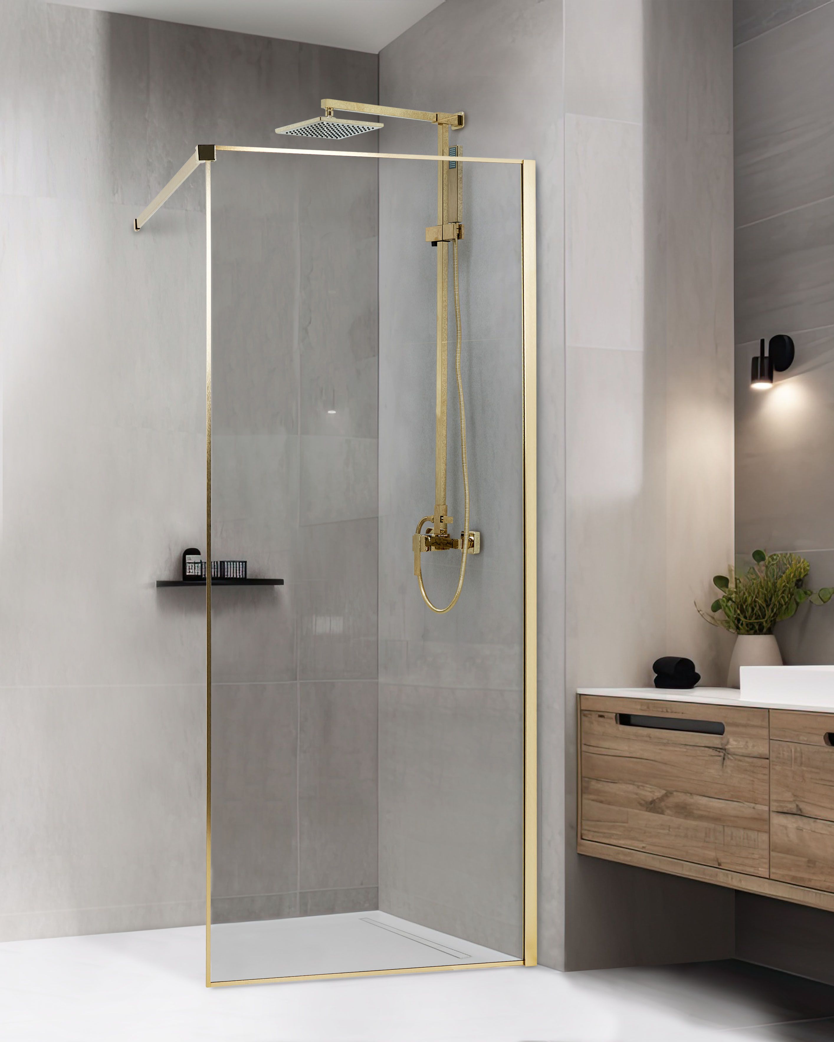 Shower Screen WASPAM 80 x 190 cm Gold | Beliani.co.uk