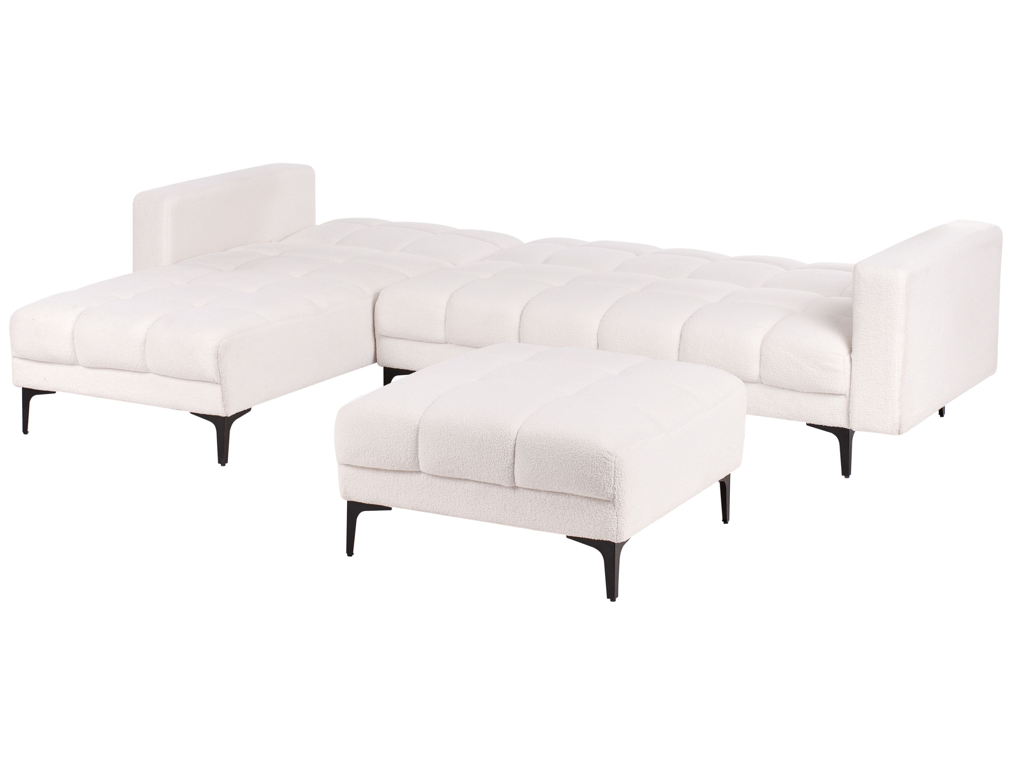 Modular Corner Sofa Bed ALNES Boucle White 4 Seater Right Hand ...