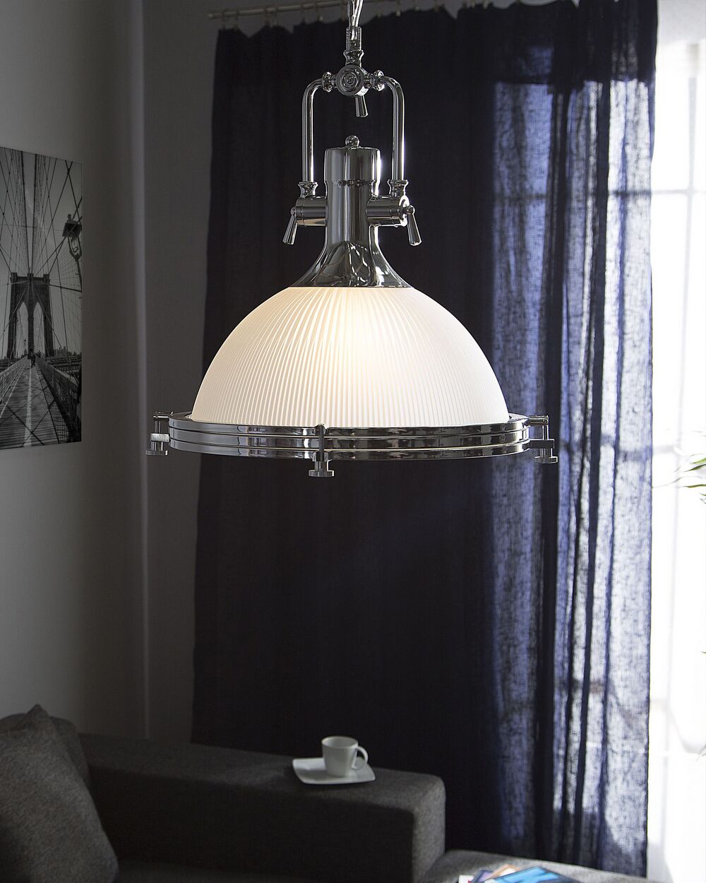 Metal Pendant Lamp White EBRON Beliani