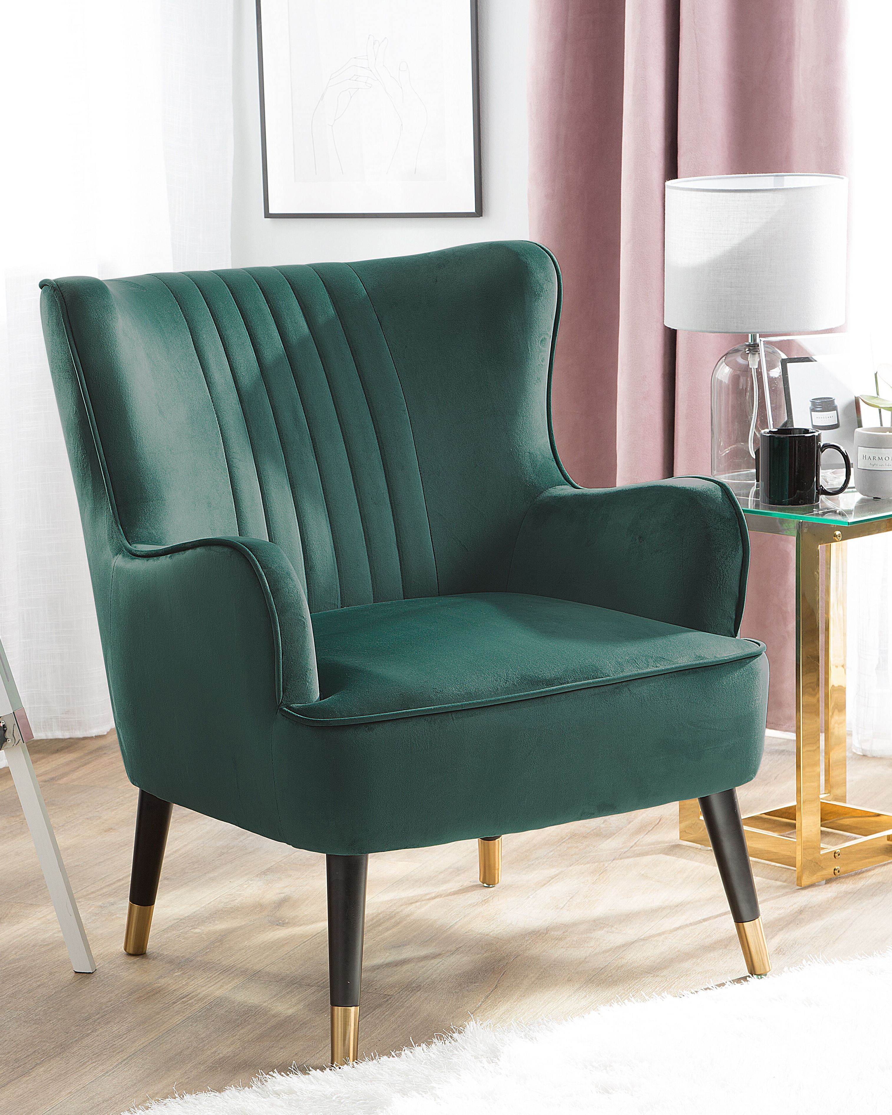 Wingback Chair VARBERG Velvet Emerald Green | Beliani.co.uk