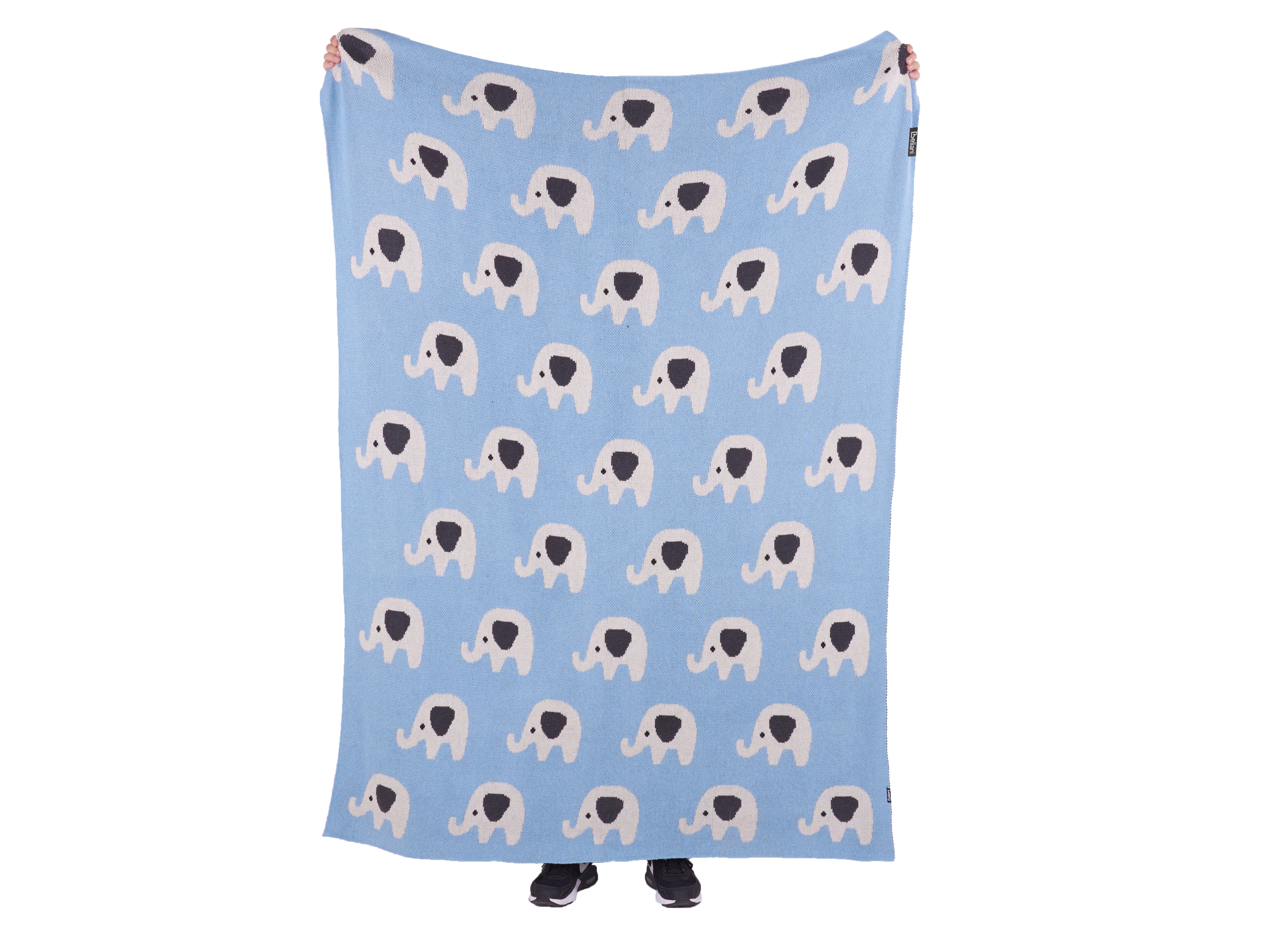 Cotton Kids Blanket Elephant Motif 130 x 170 cm Blue HILKOT | Beliani.co.uk